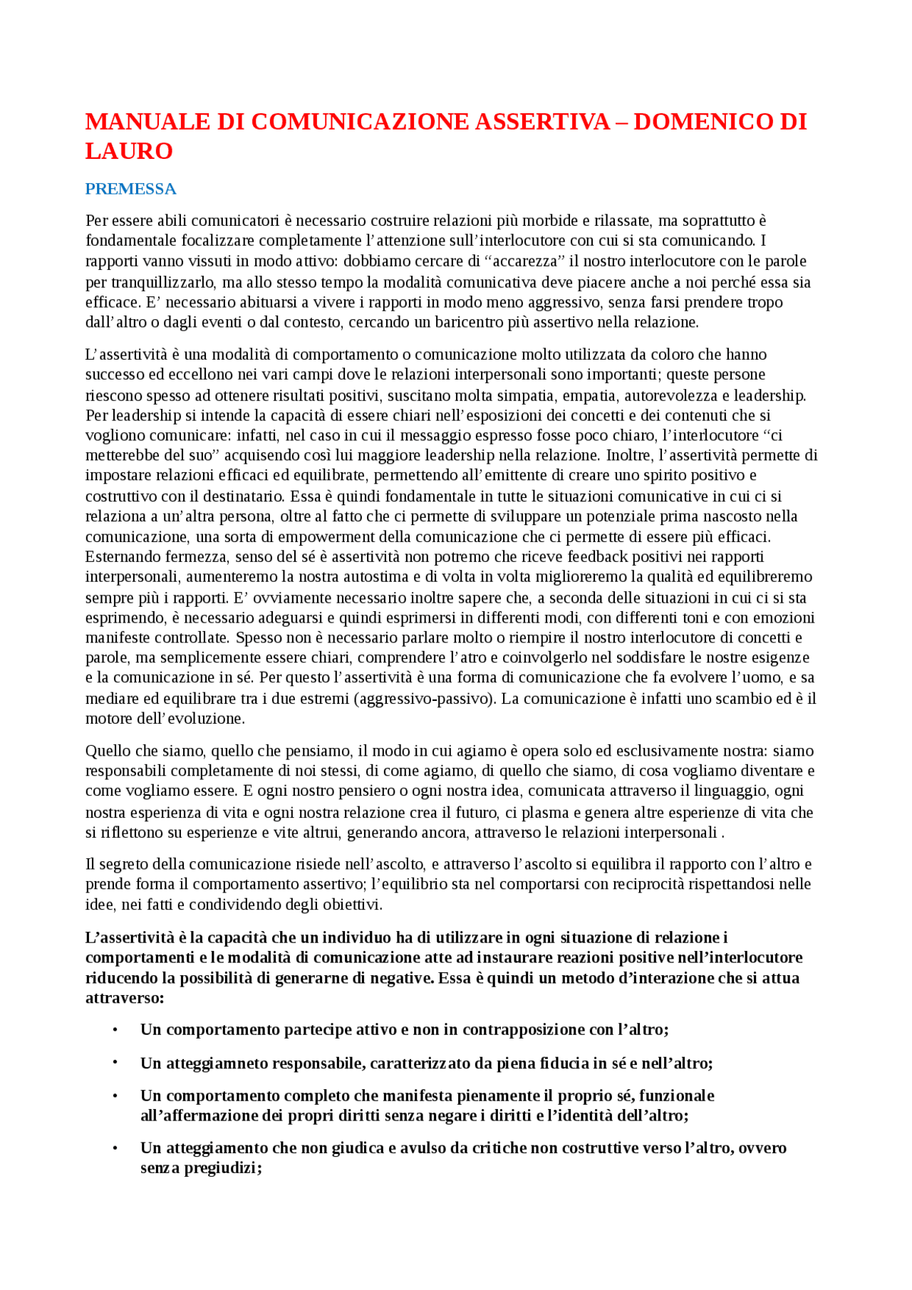 Manuale Di Comunicazione Assertiva Domenico Di Lauro Sintesi Del