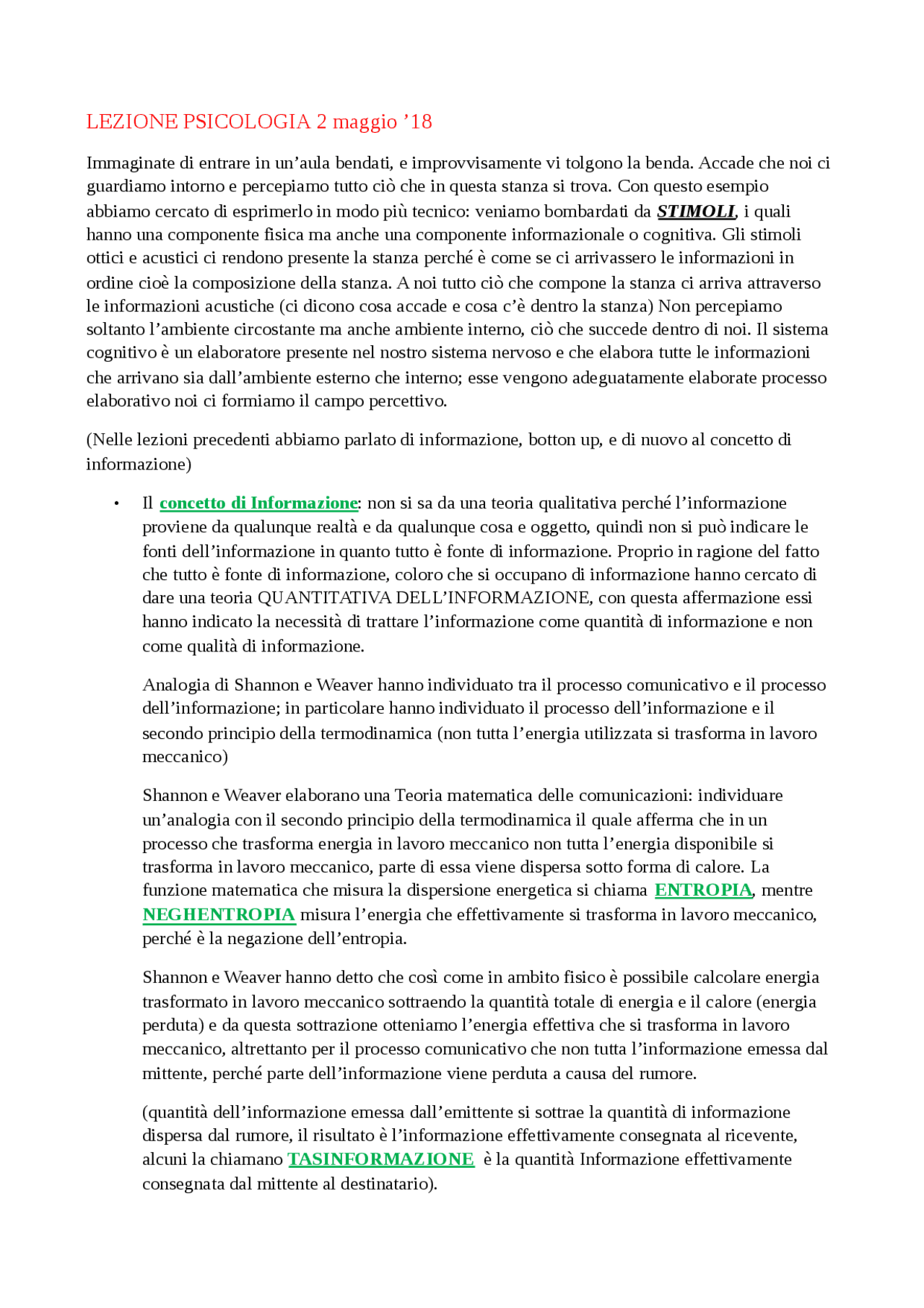 Teoria Matematica Delle Comunicazioni Docsity