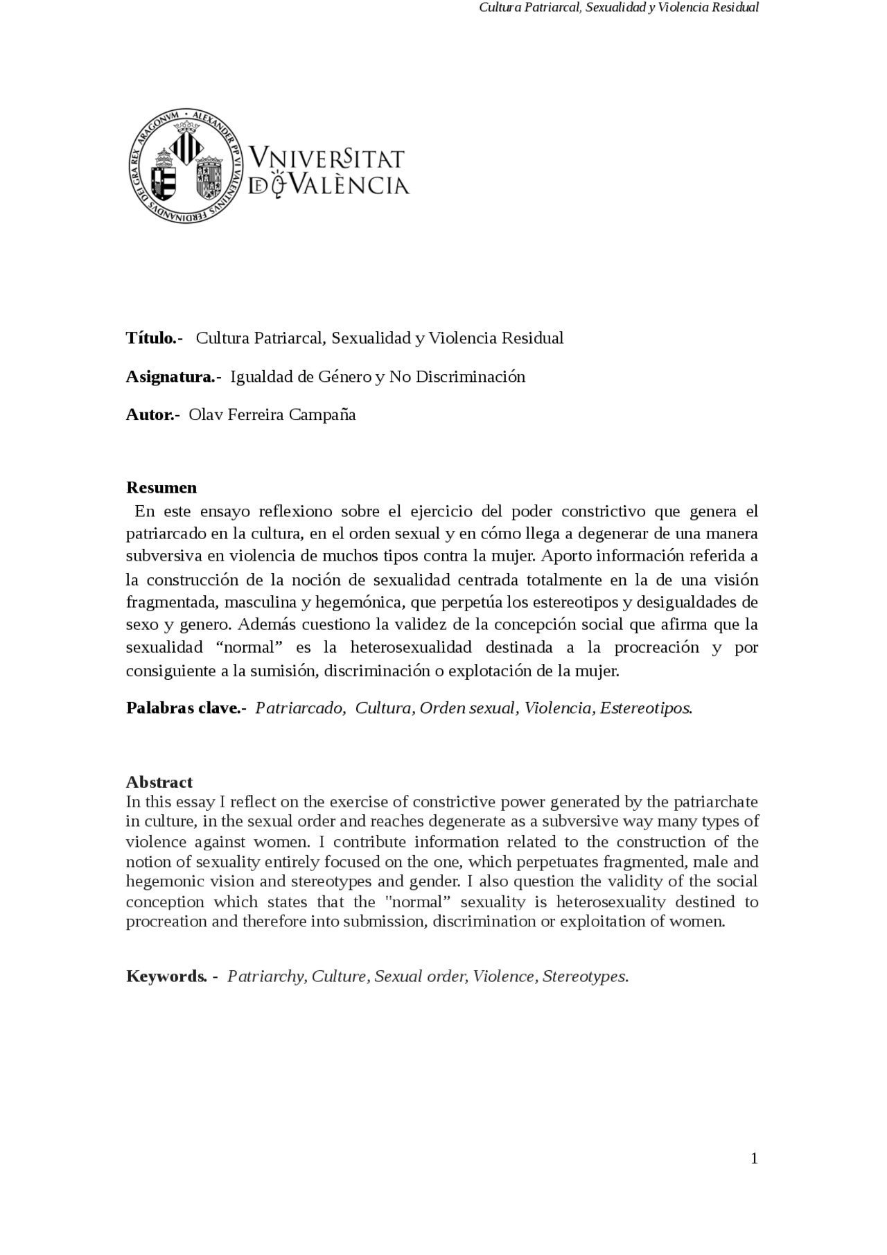 Ensayo Sociología De Genero Docsity