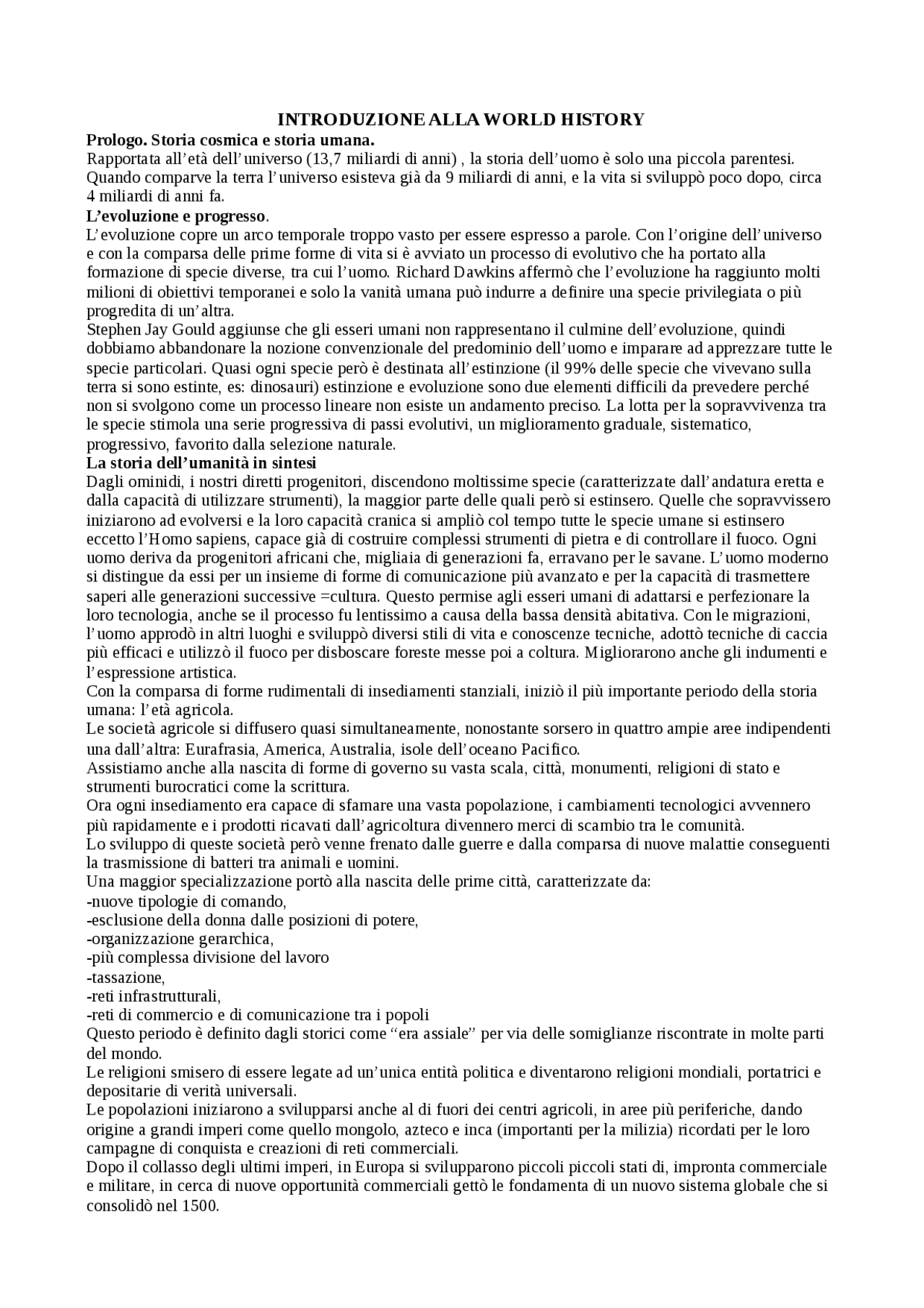 Introduzione Alla World History Docsity