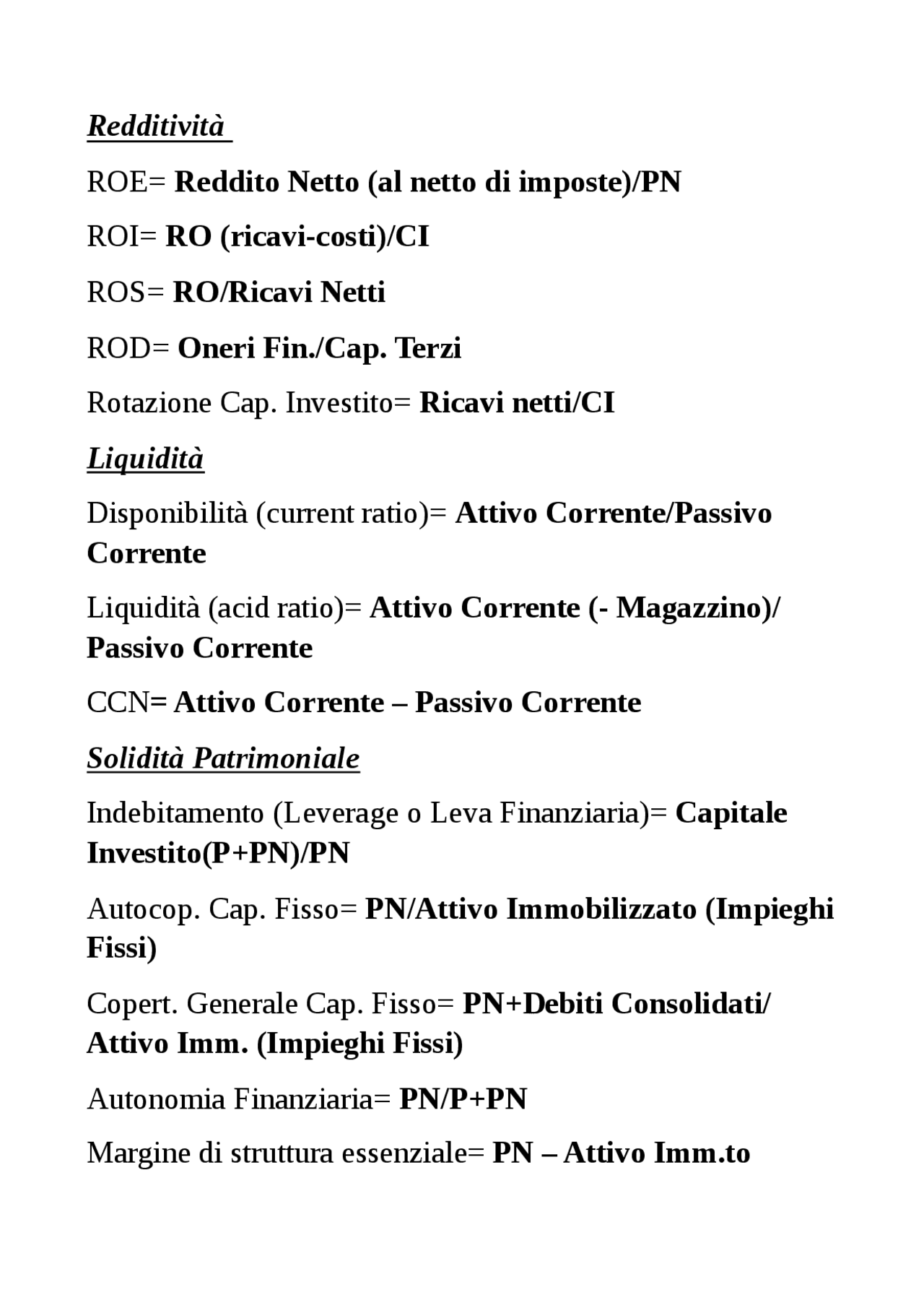 Indici di Bilancio per Economia e Gestione delle Imprese | Esercizi di ...