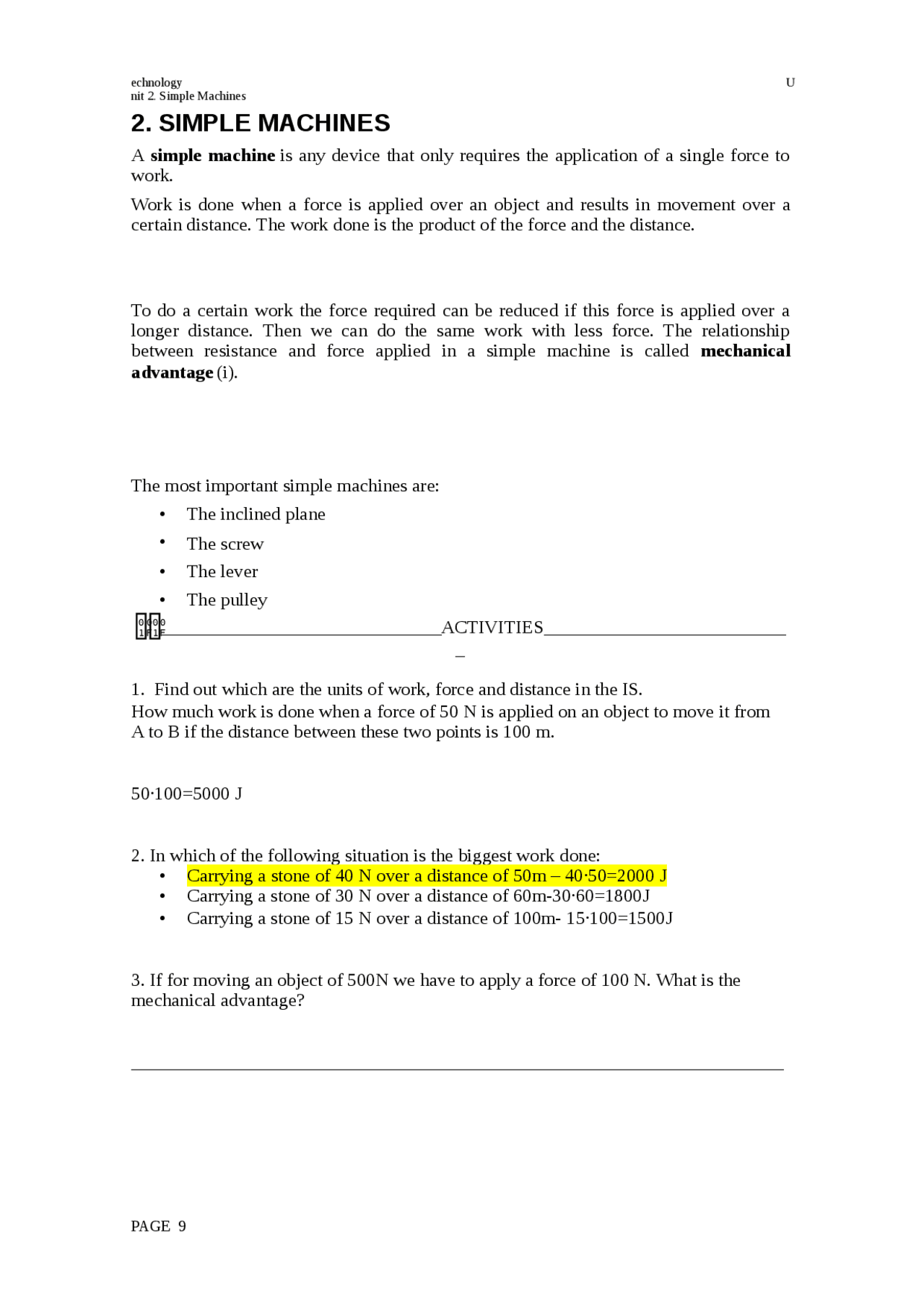 Tecnologia Simple Machine Docsity