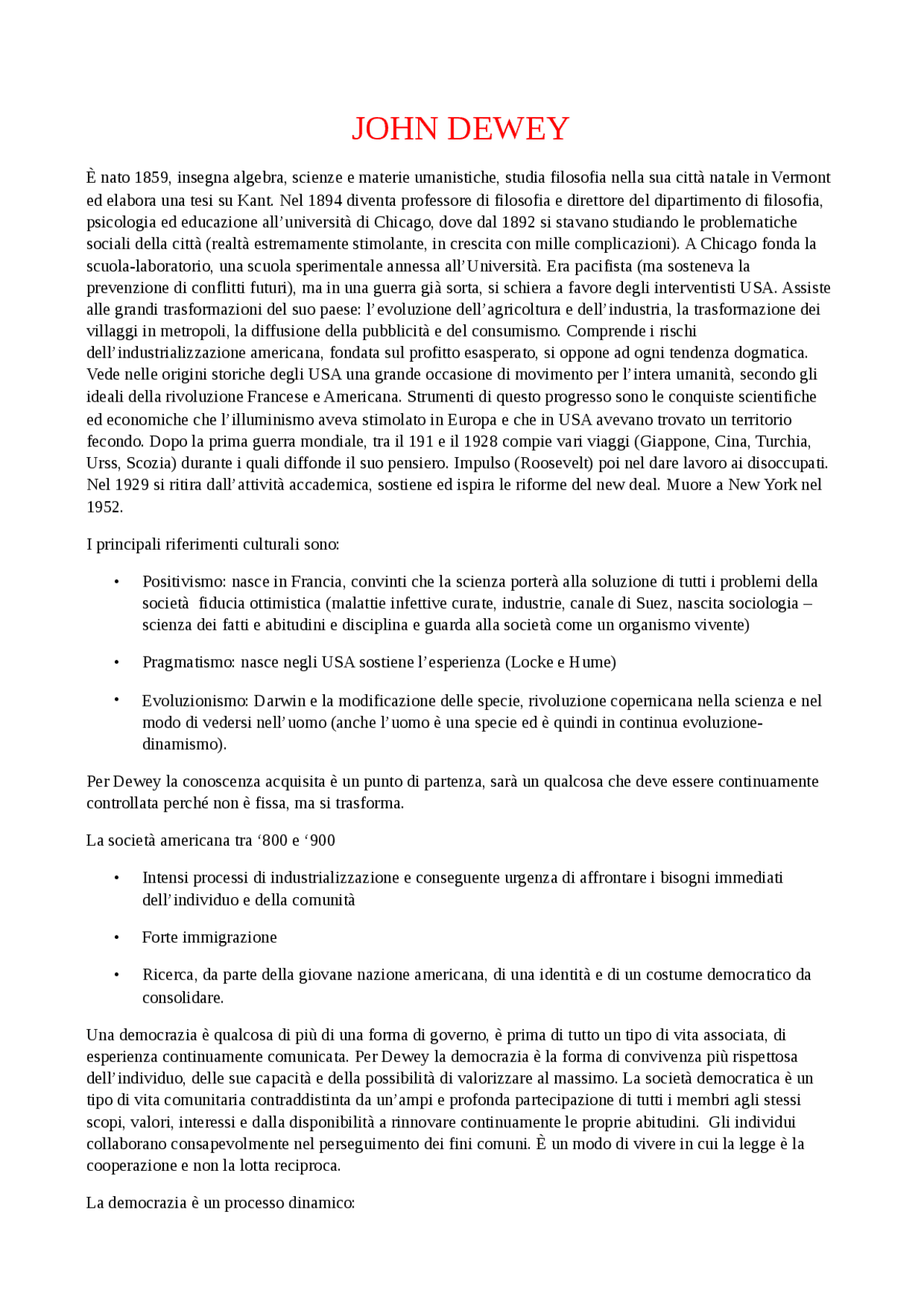 John Dewey Democrazia Ed Educazione Docsity