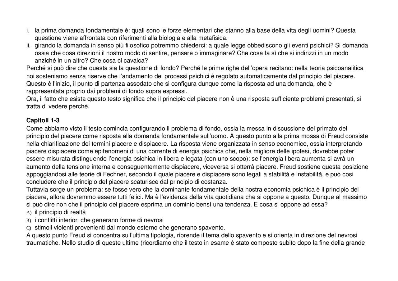 Al Di Là Del Principio Di Piacere Docsity