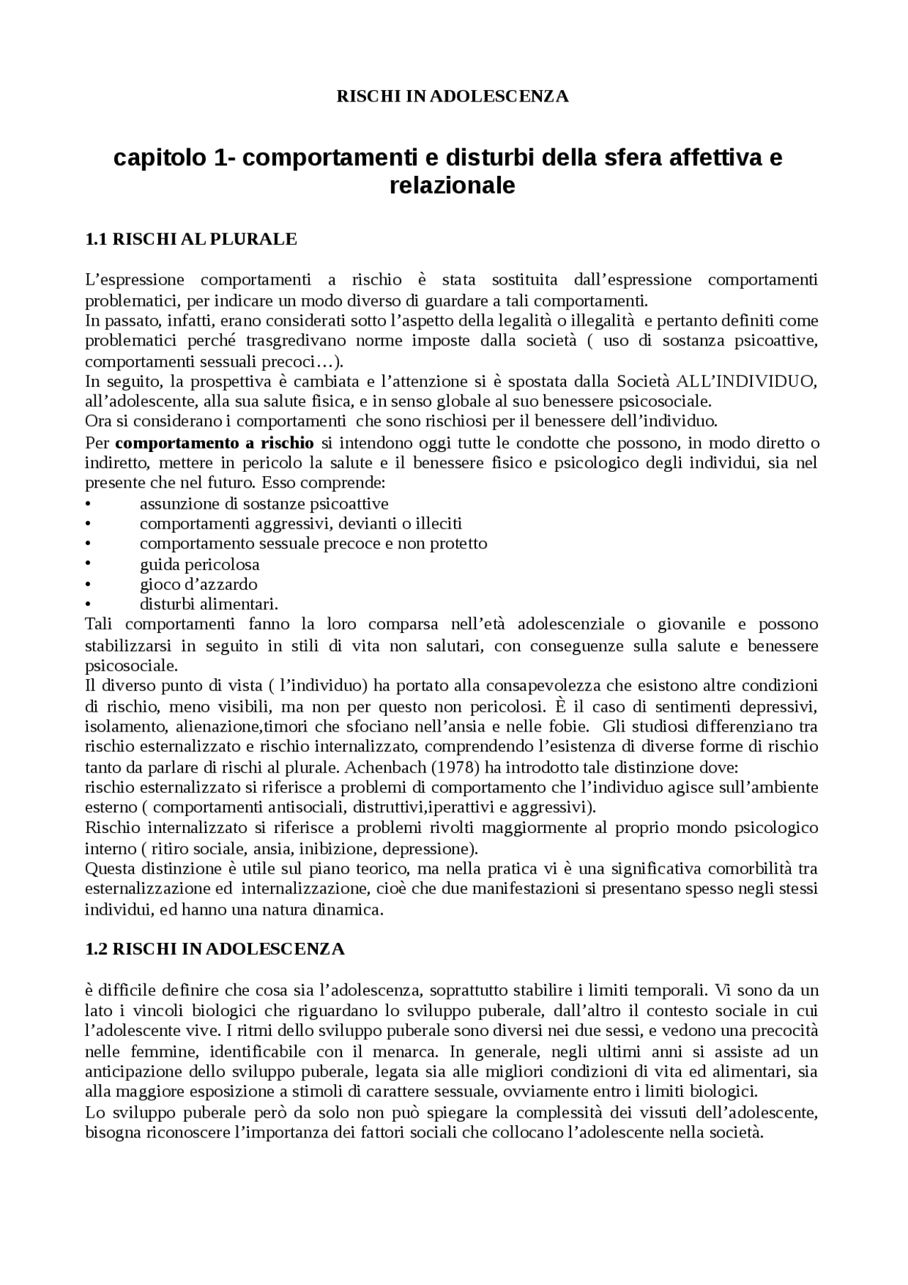 Rischi In Adolescenza Docsity