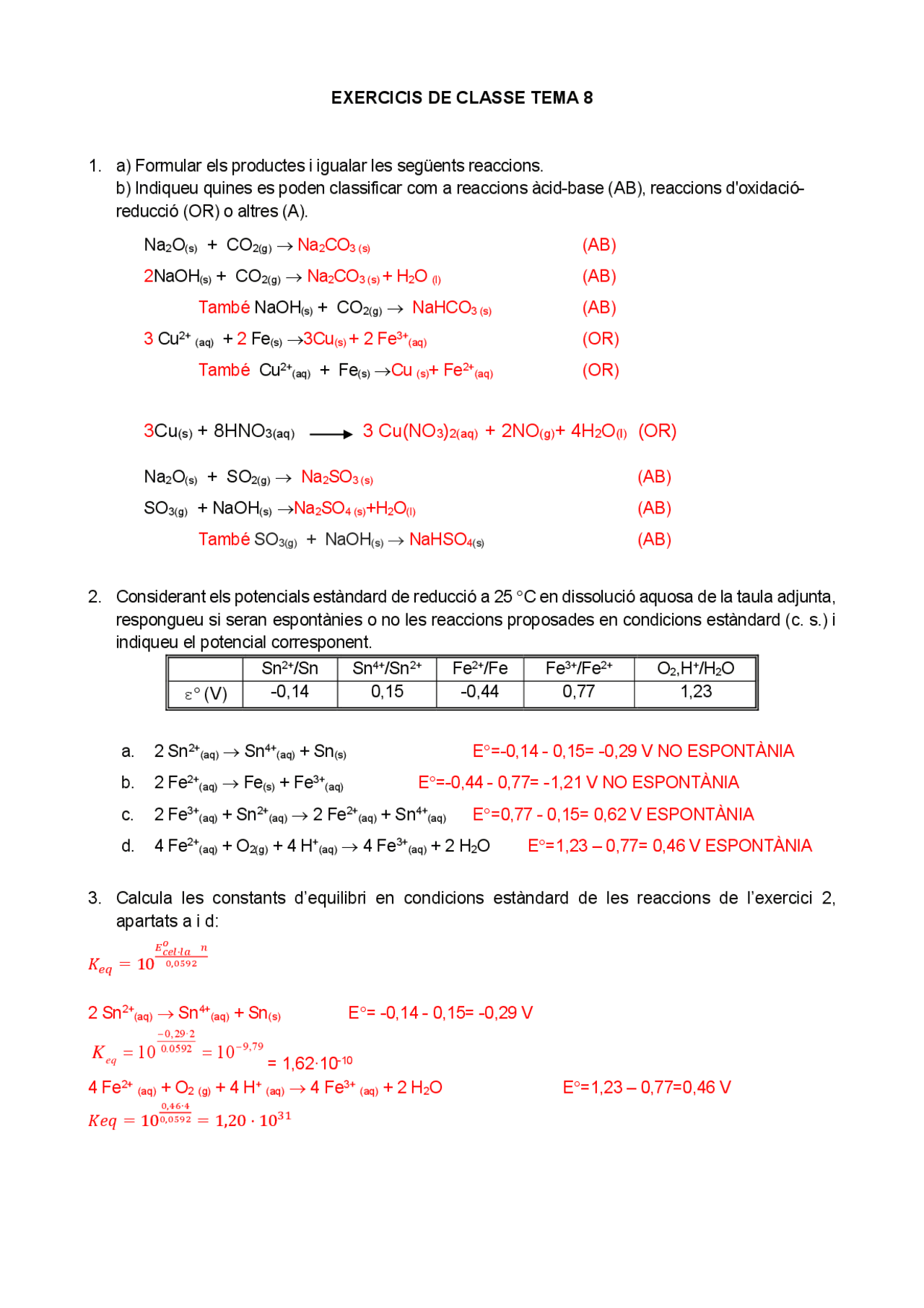 Química Redox Ejercicios Resueltos Docsity