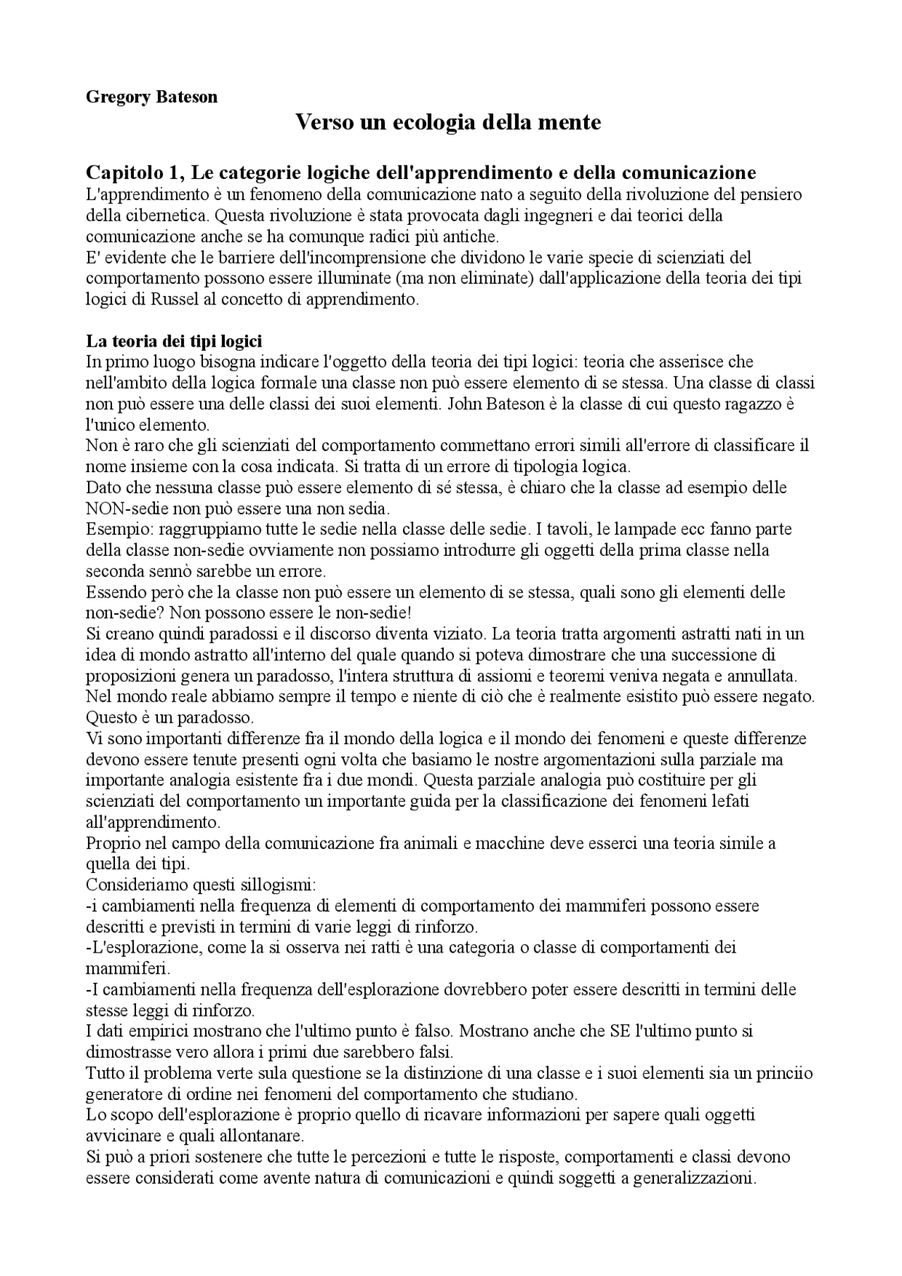 Verso Unecologia Della Mente Docsity