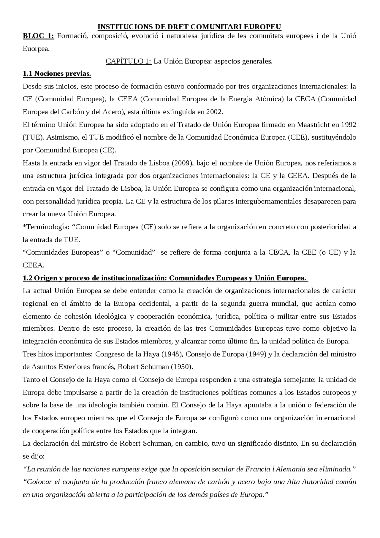 Derecho Comunitario Europeo - Docsity