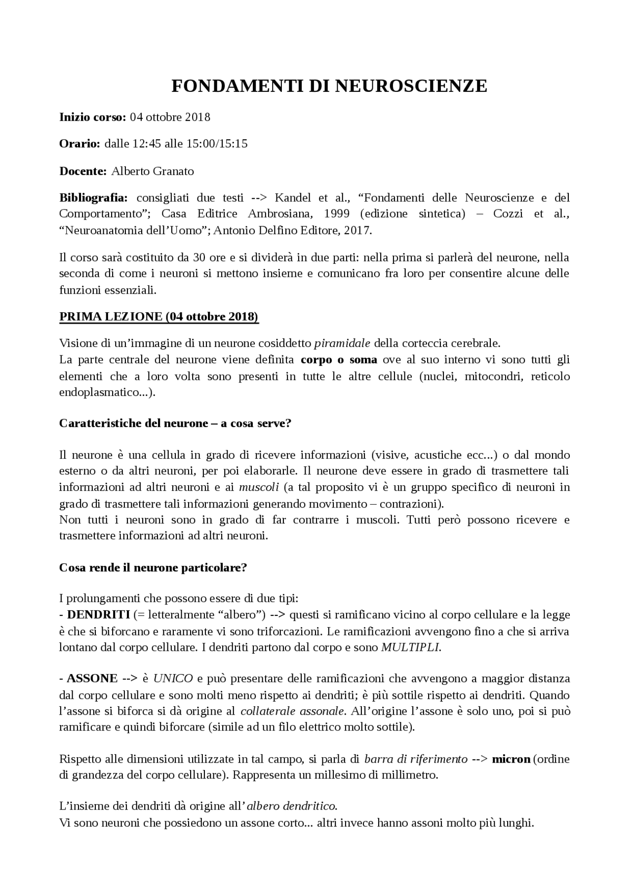 Fondamenti Di Neuroscienze Docsity