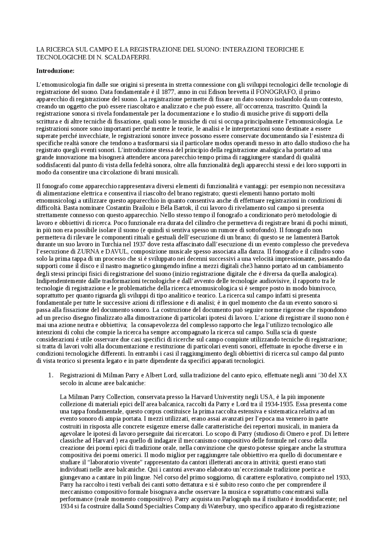 Riassunti Modulo A Etnomusicologia 1718 Docsity