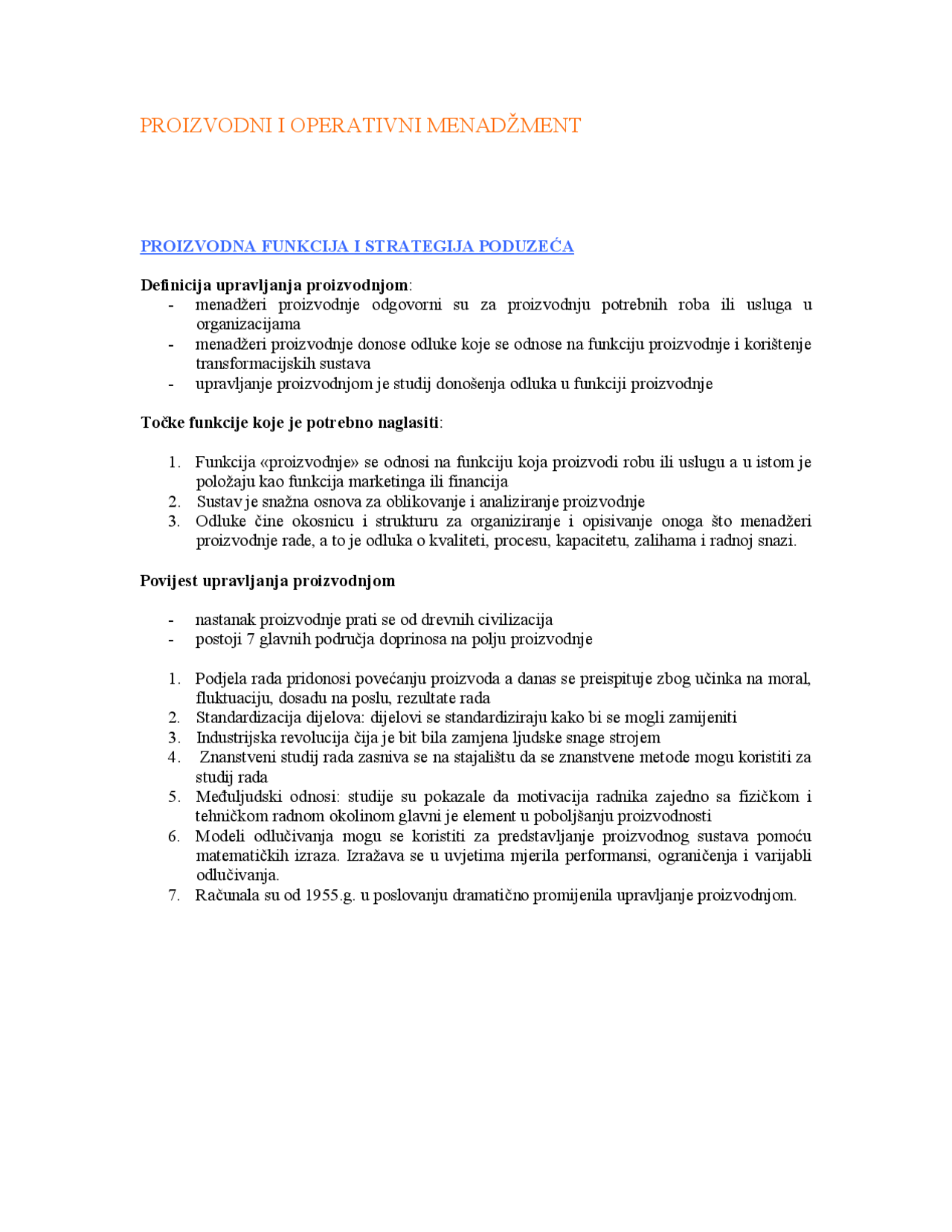 Proizvodni I Operativni Menadzment Skripte Predlog Ekonomija Docsity