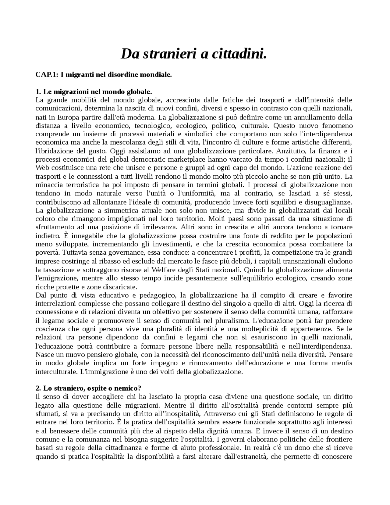 Da Stranieri A Cittadini Docsity