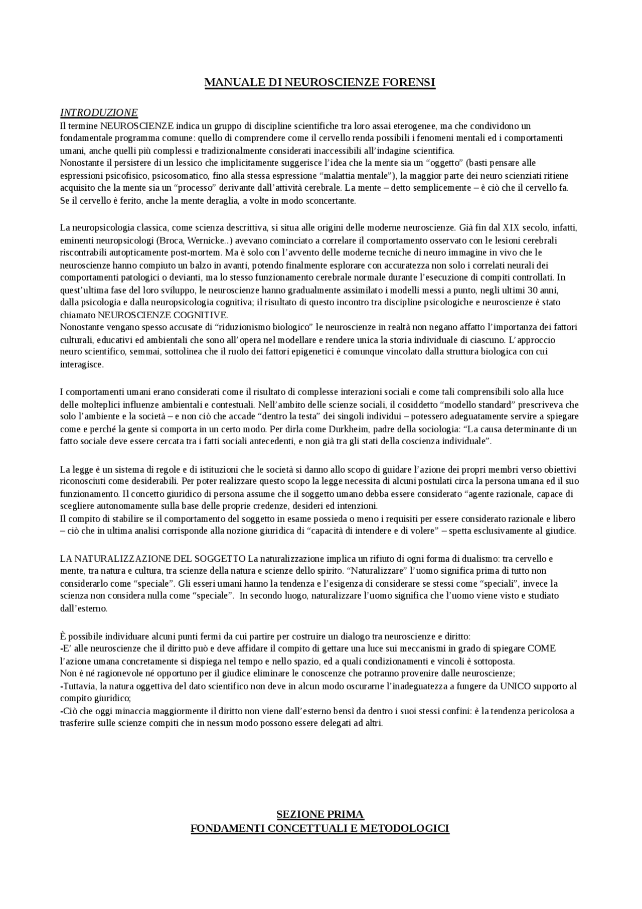 Manuale Di Neuroscienze Forensi Docsity