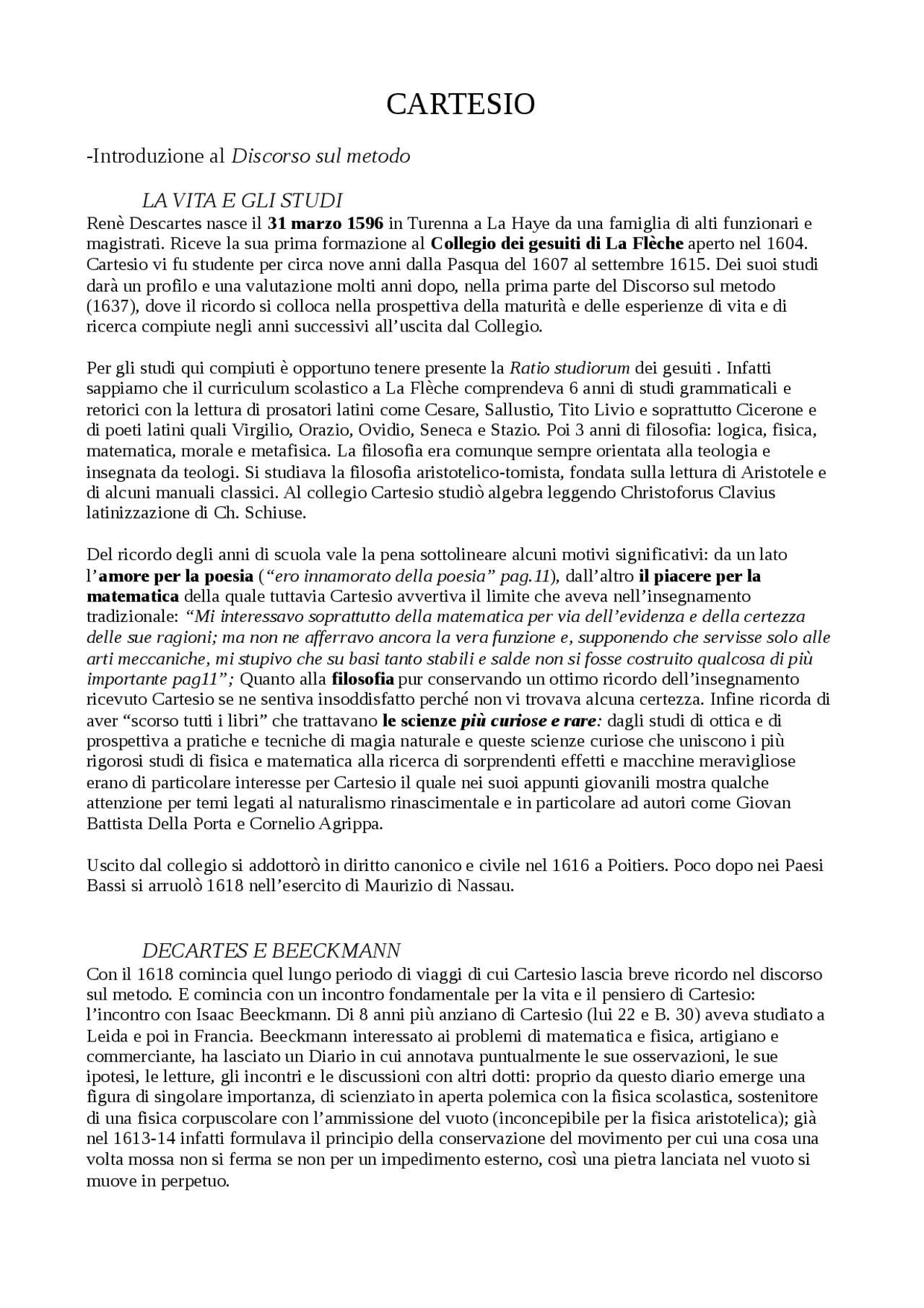 Riassunto Il Discorso Sul Metodo Cartesio Docsity