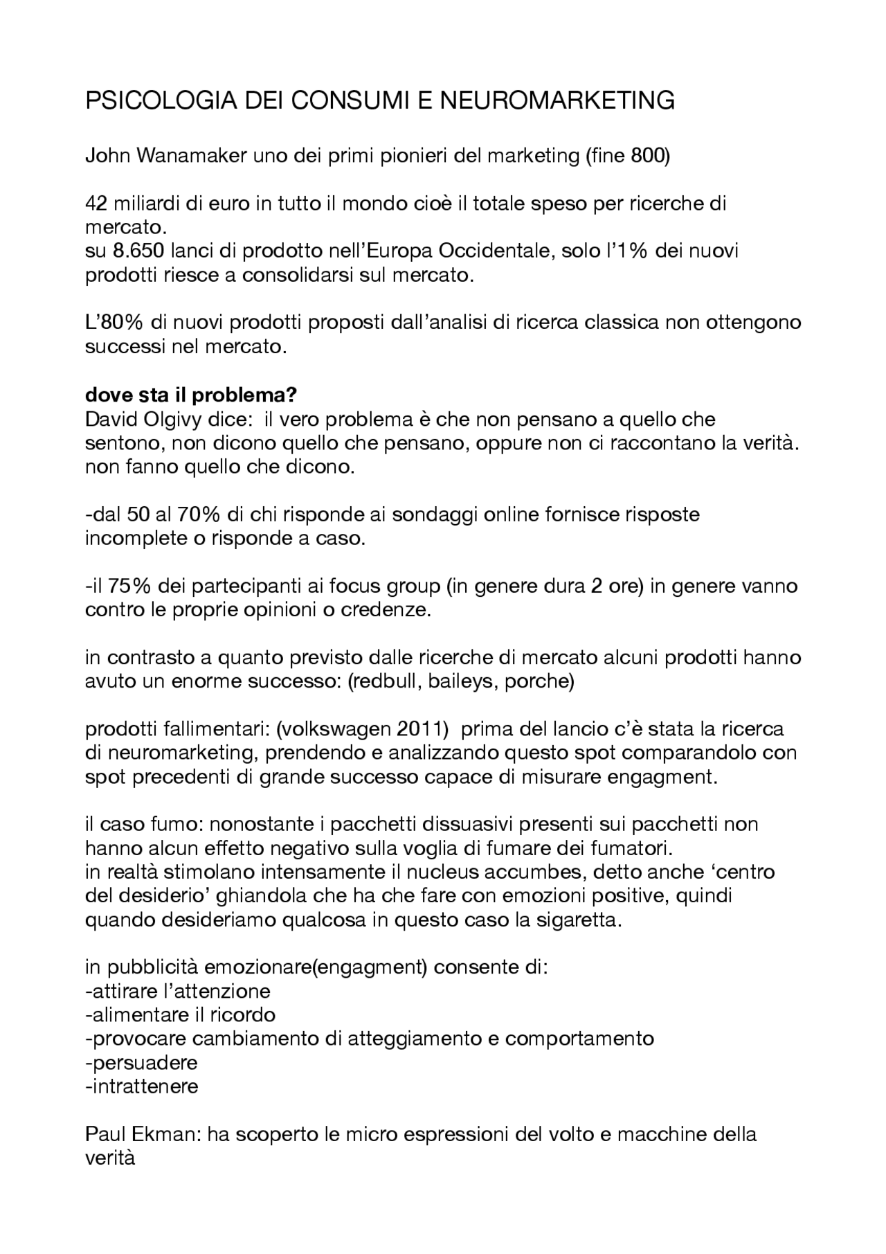Psicologia Dei Consumi E Neuromarketing Prof Russo Iulm Docsity
