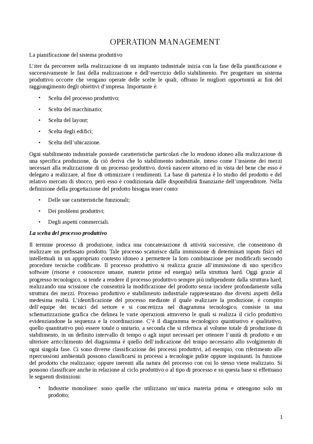 Operations Management Docsity