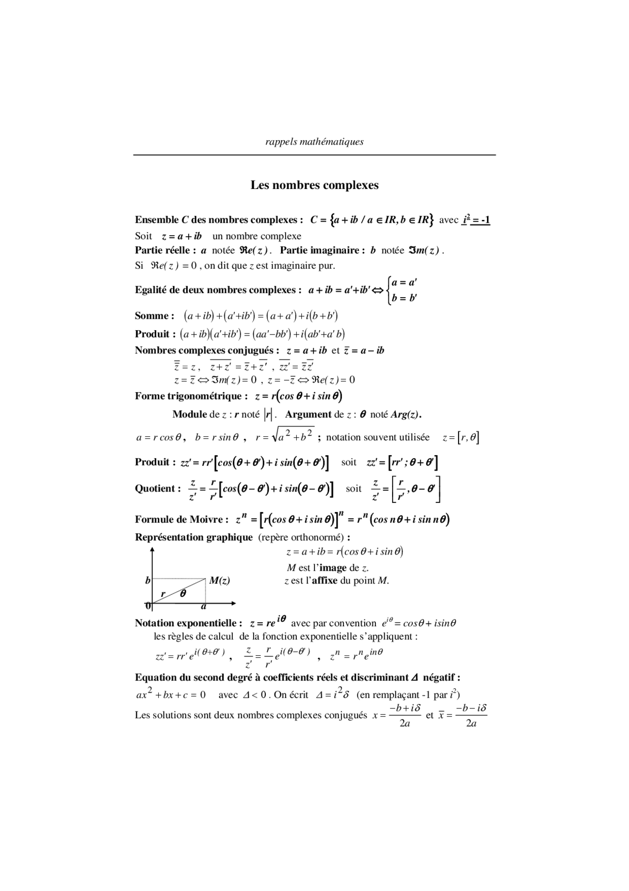 Rappel Sur Les Complexes Exercices Mathématiques Docsity