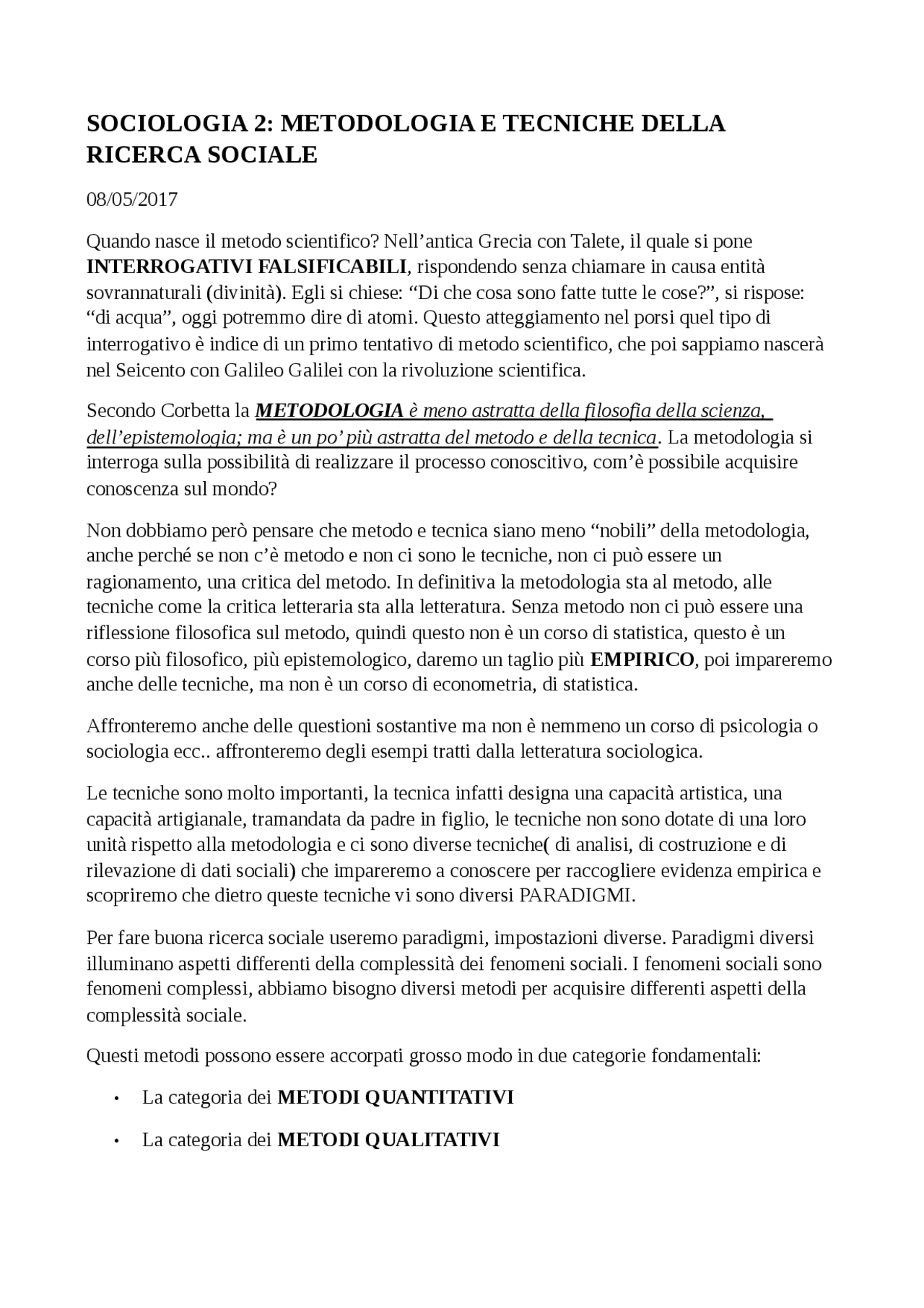 Metodi Della Ricerca Sociale Docsity