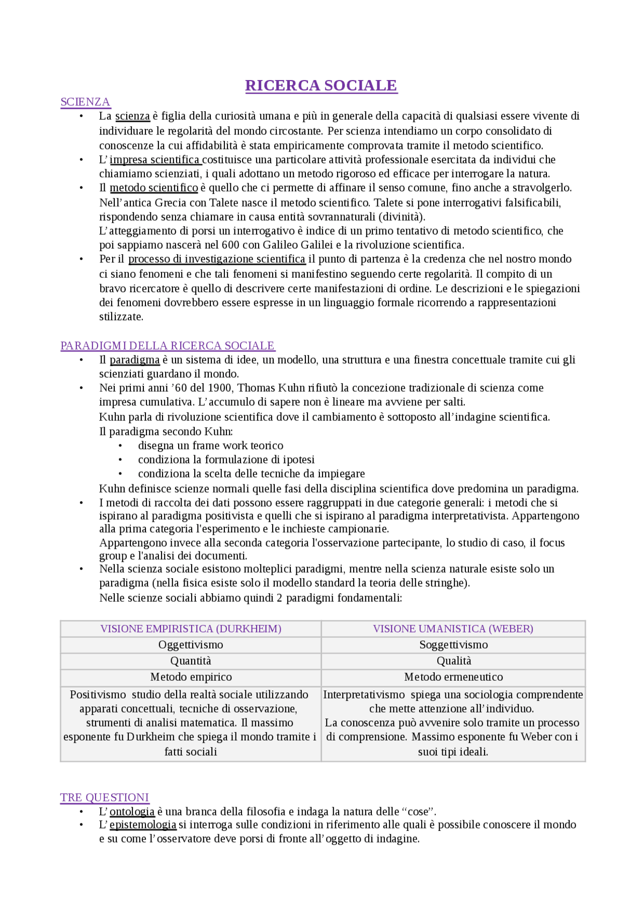 Metodi Della Ricerca Sociale Docsity