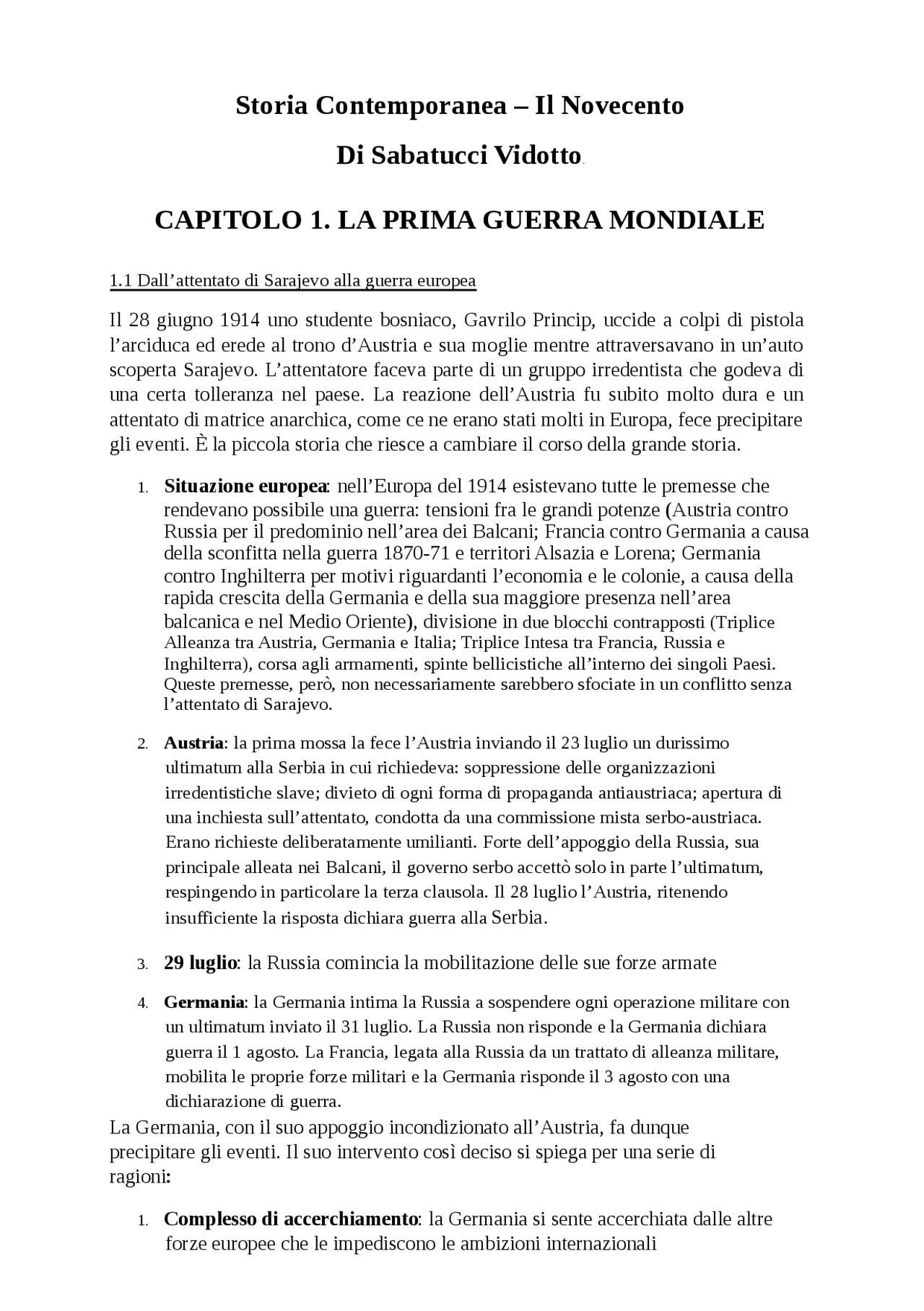 Riassunto Il Novecento Sabatucci Vidotto Docsity