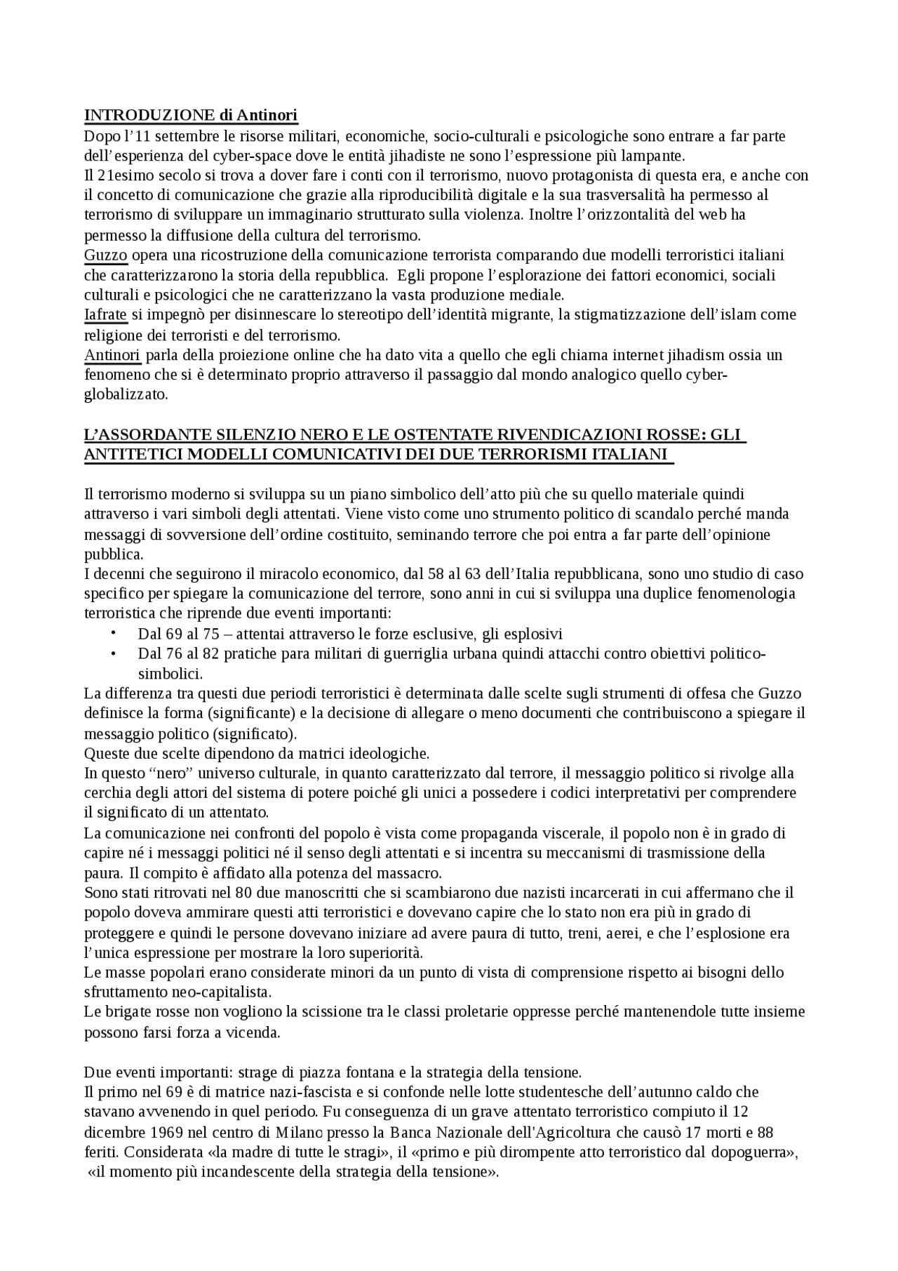 Terrorismo E Comunicazione Docsity