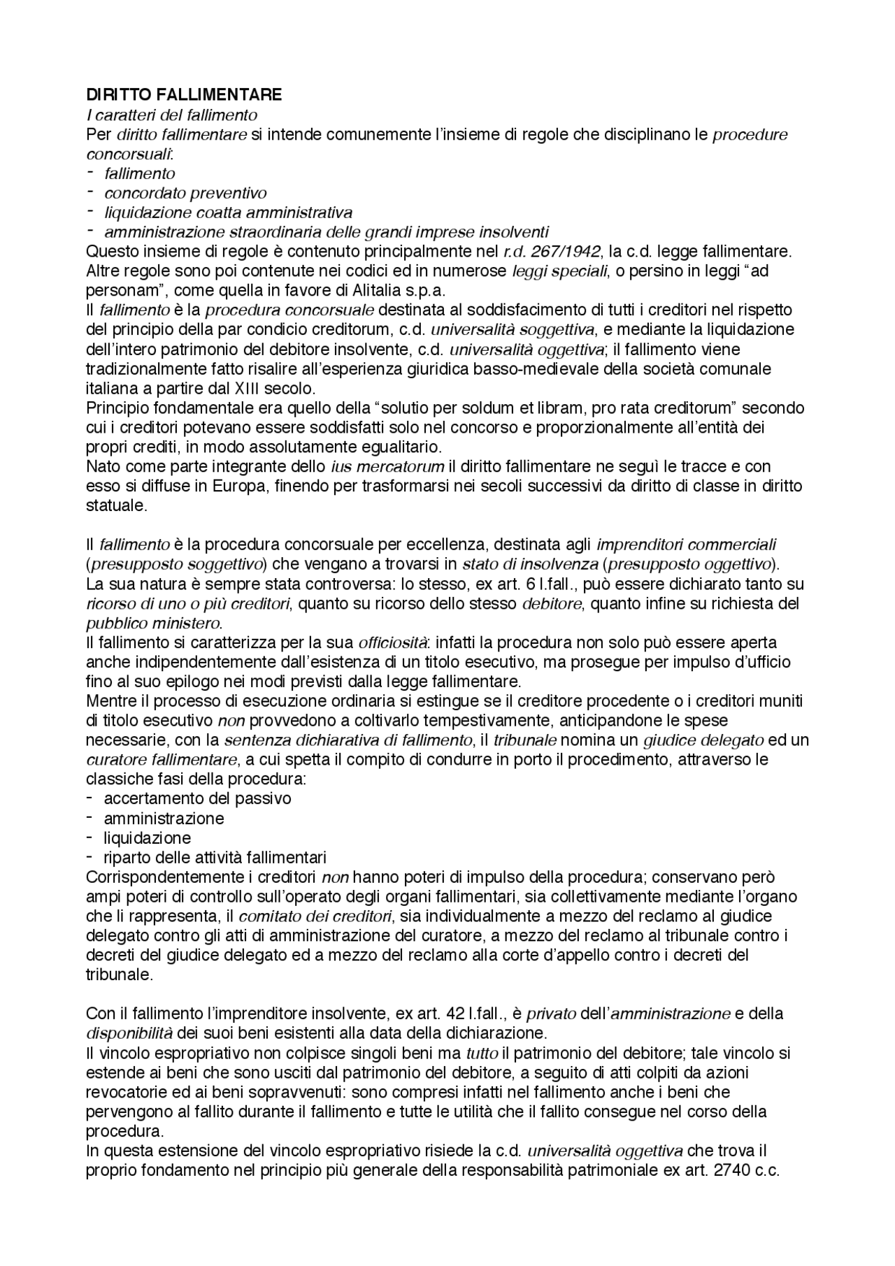 Riassunto Di Diritto Fallimentare Bonfatti Docsity