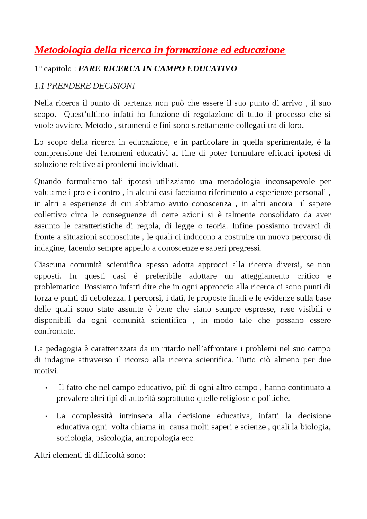 Metodologia Della Ricerca In Formazione Ed Educazione Docsity