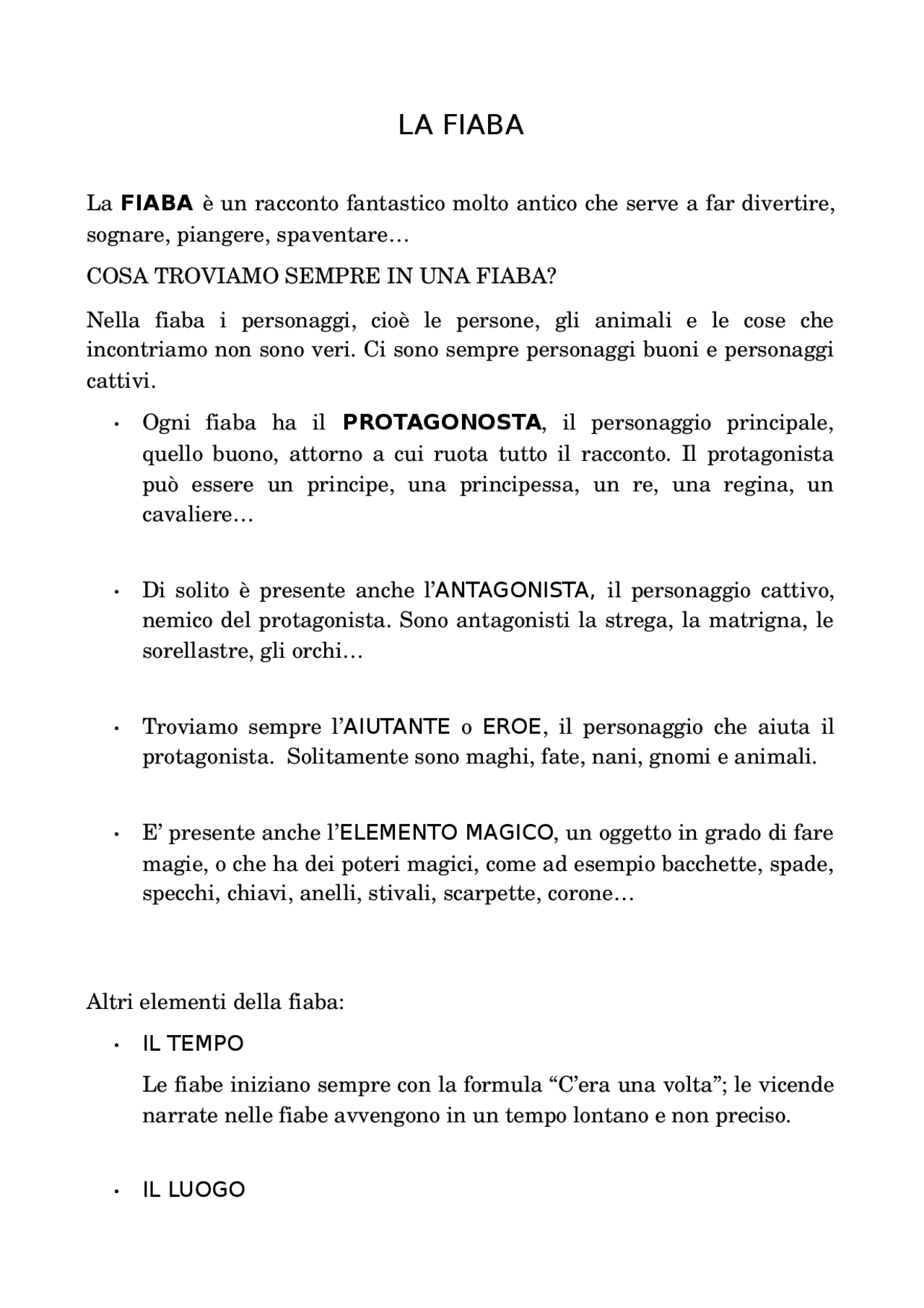 La fiaba: gli elementi e la struttura - Docsity