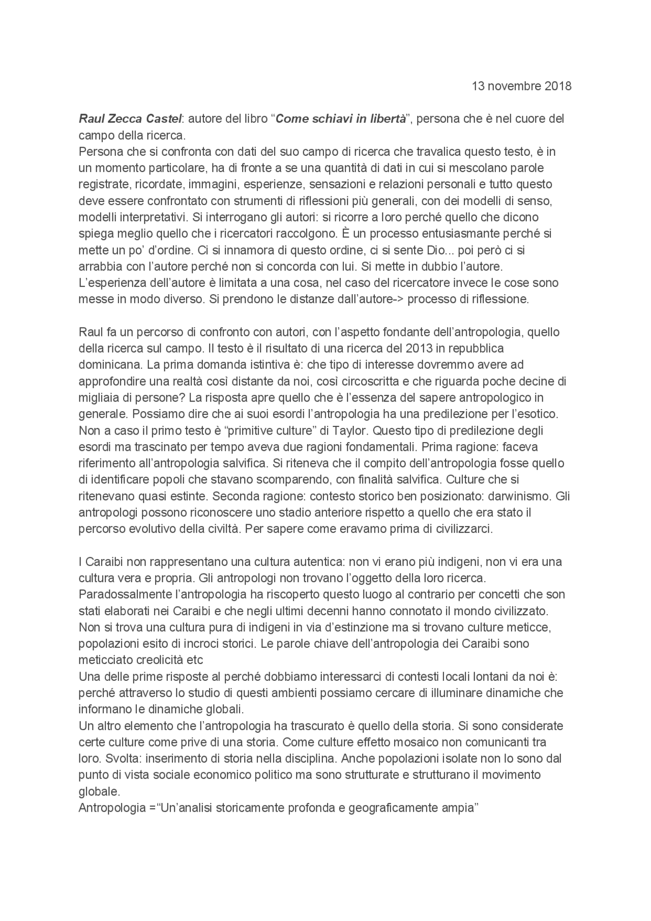 Riassunto Appunti Come Schiavi In Libertà Docsity