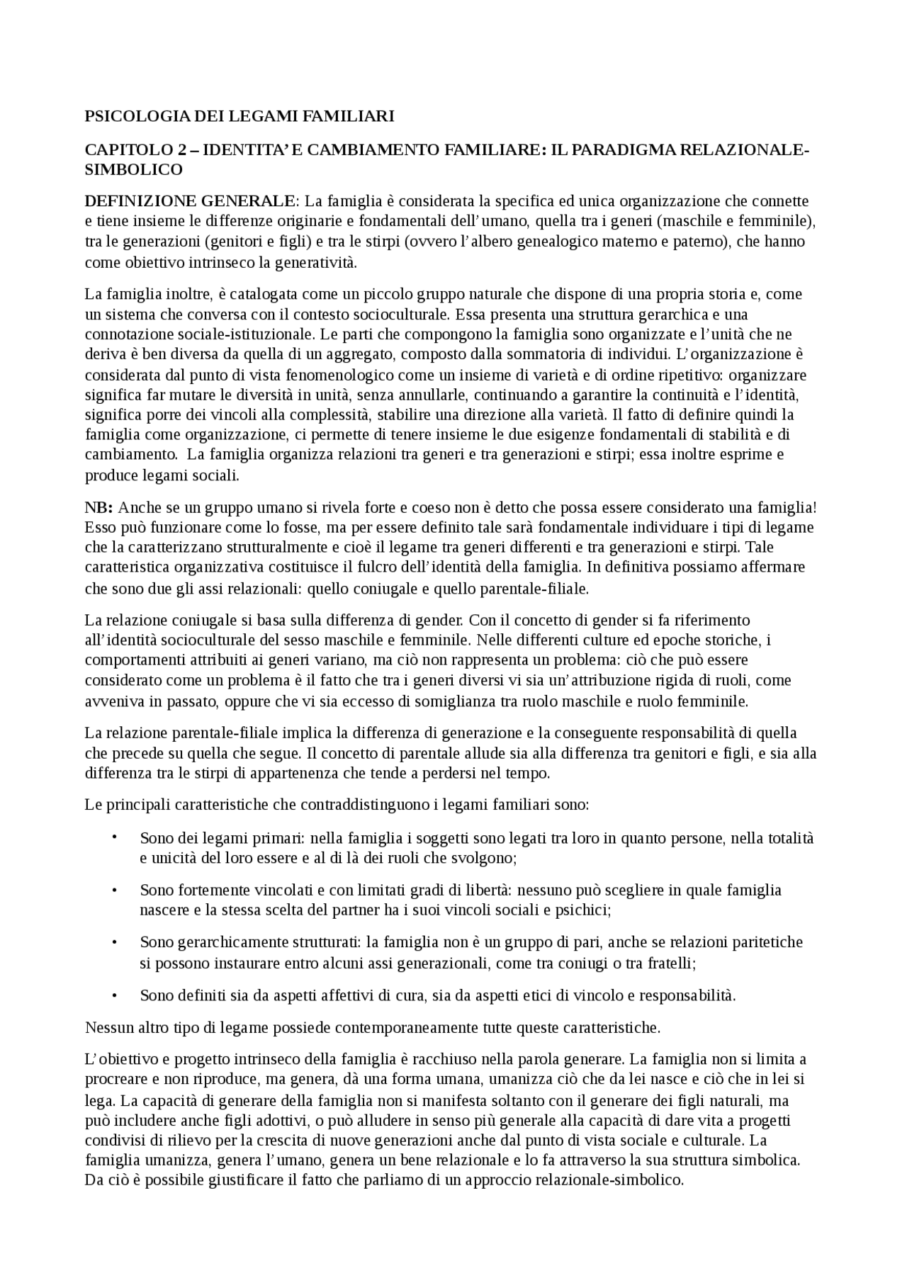 Riassunto Psicologia Dei Legami Familiari Docsity