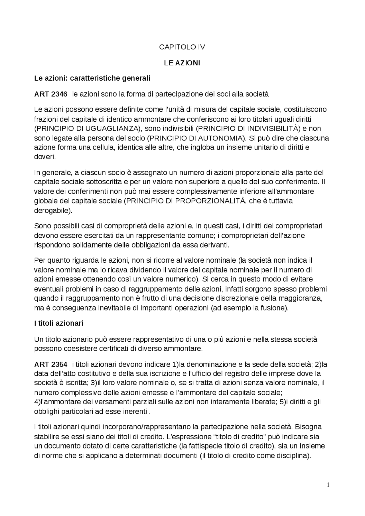 Riassunto Sulle Azioni Docsity
