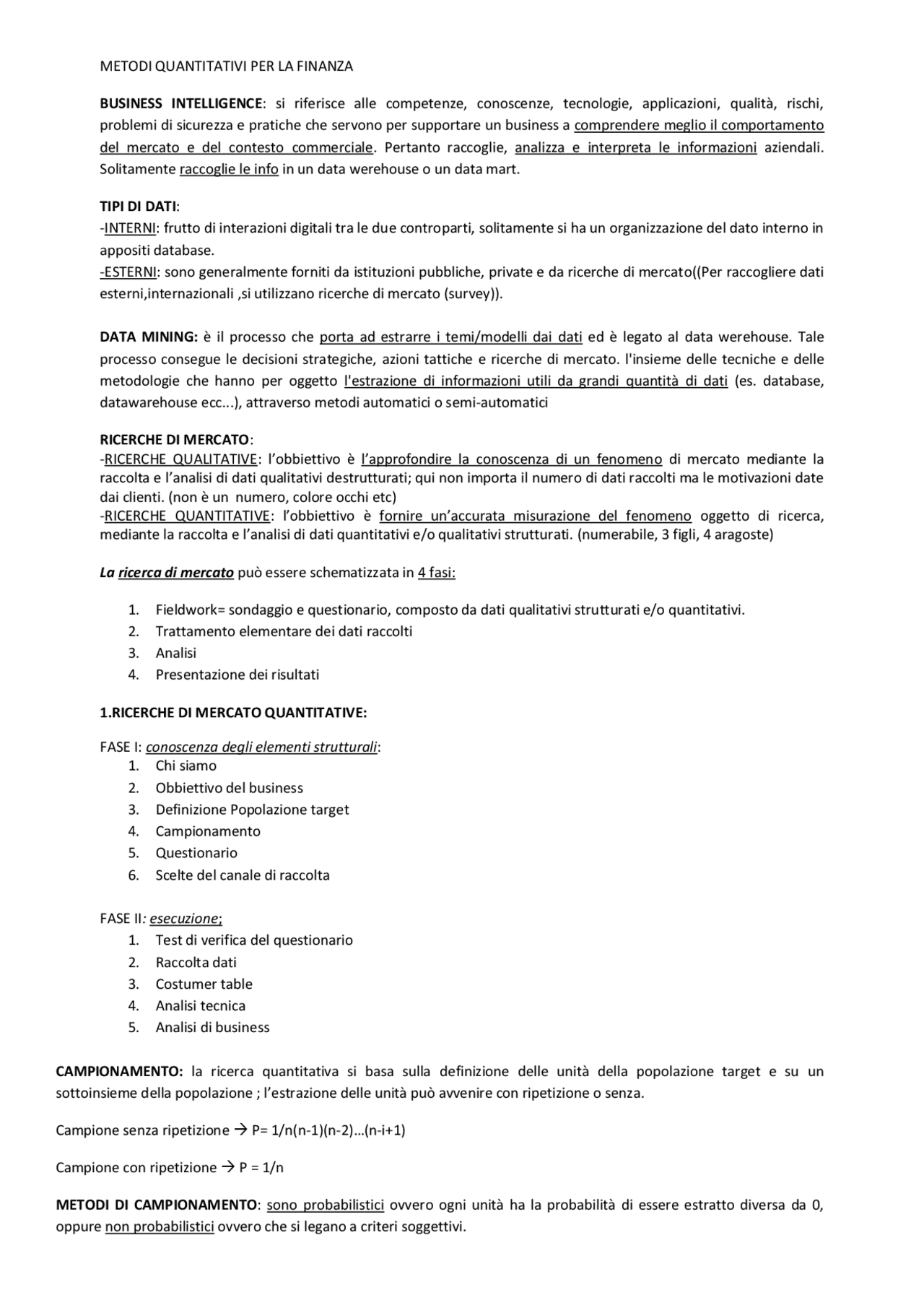 Metodi Quantitativi Per La Finanza Docsity