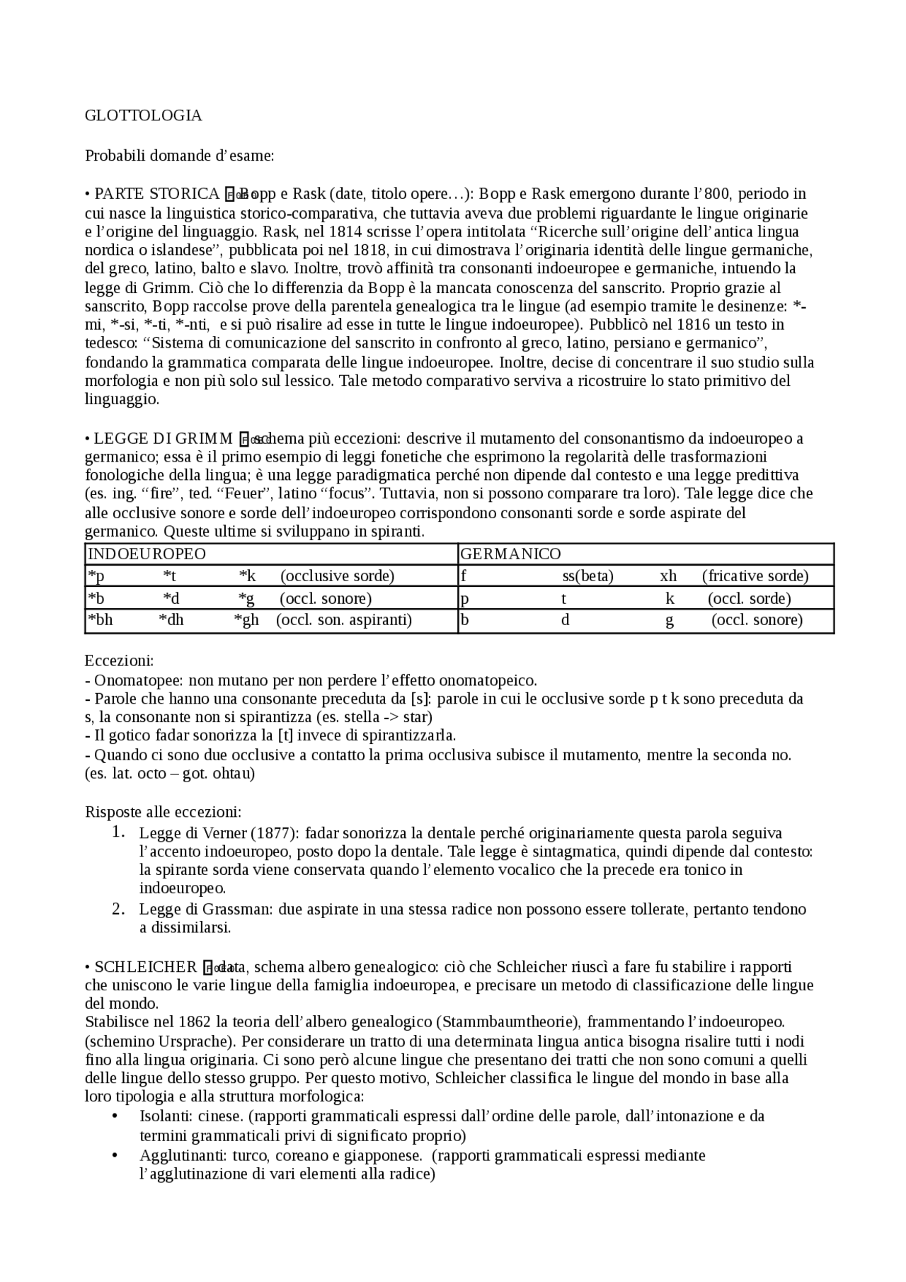 Glottologia Domande E Risposte Prove Desame Di Glottologia Docsity