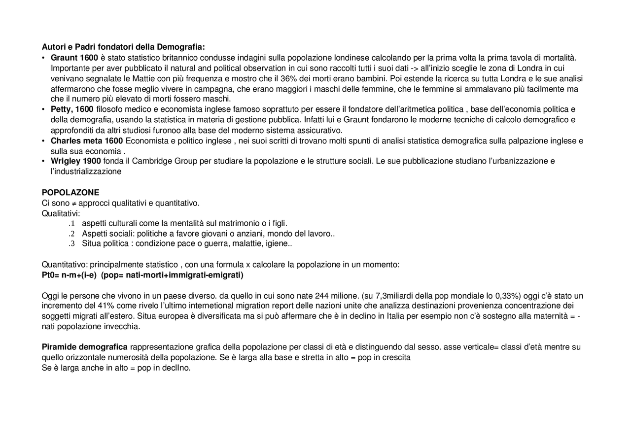Riassunto Elementi Di Demografia Docsity