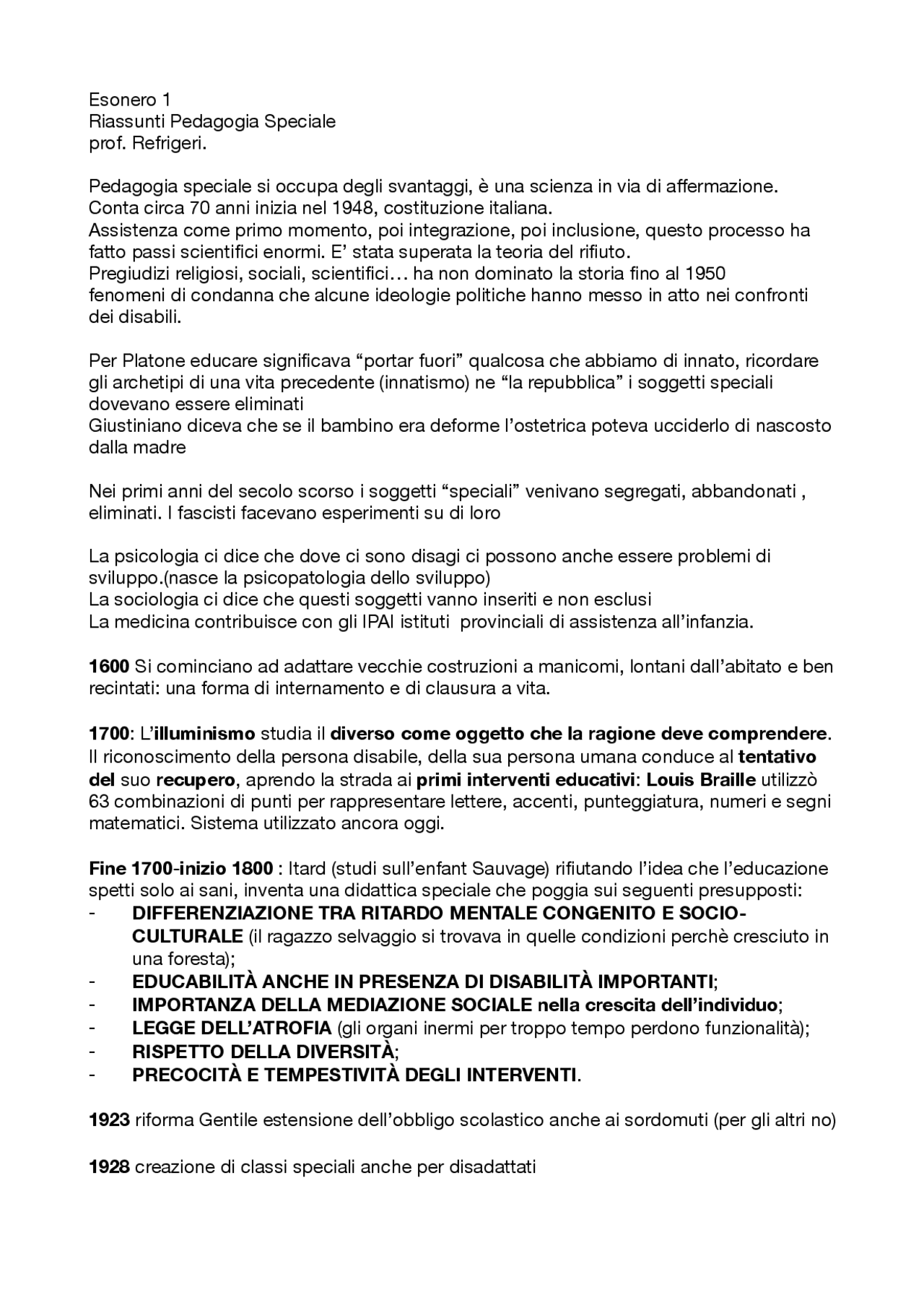 Appunti E Riassunti Di Pedagogia Speciale Esonero 1 Docsity