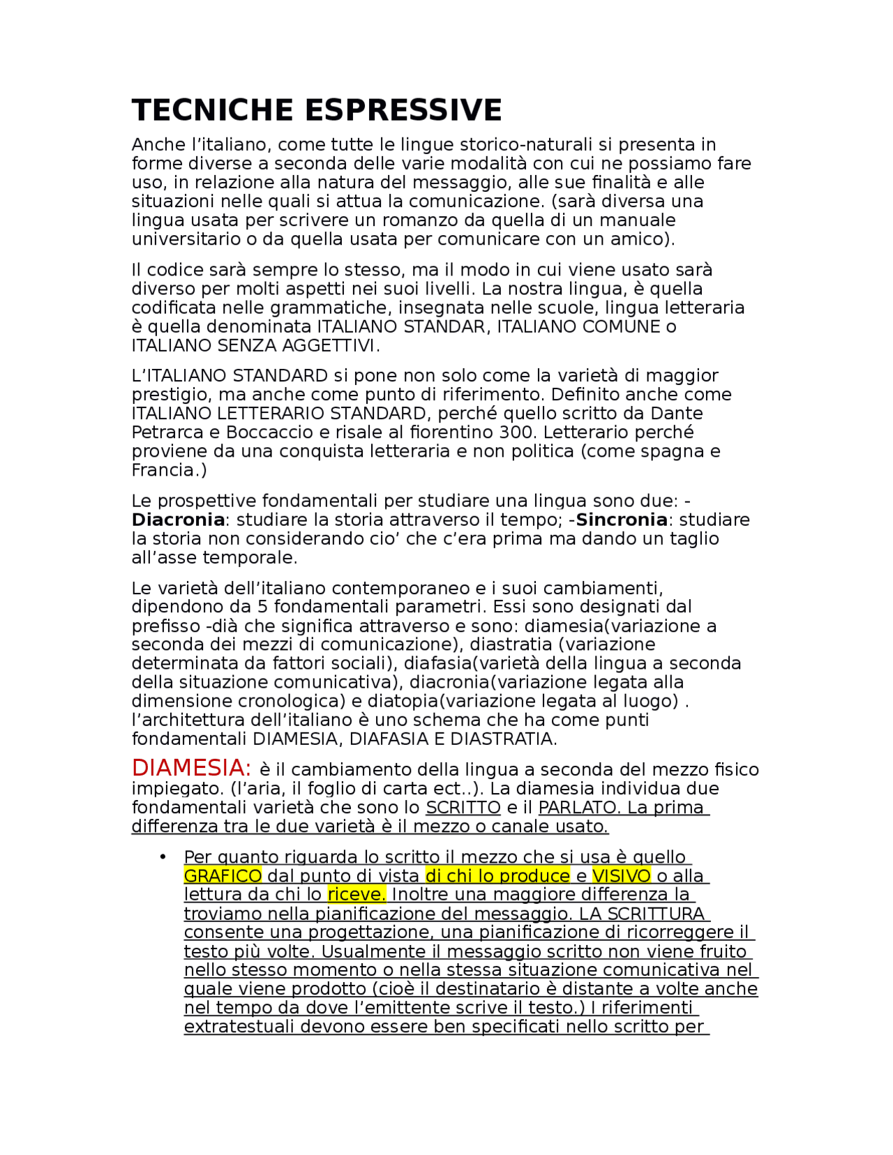 Appunti Del Libro Di Tecniche Espressive Docsity