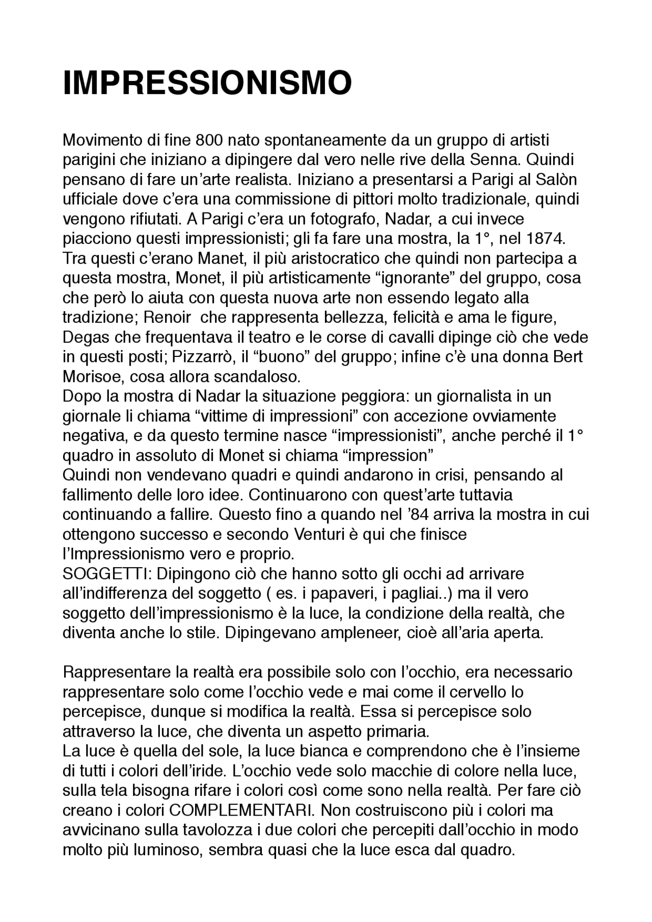 Appunti Di Storia Dellarte Sullimpressionismo Docsity