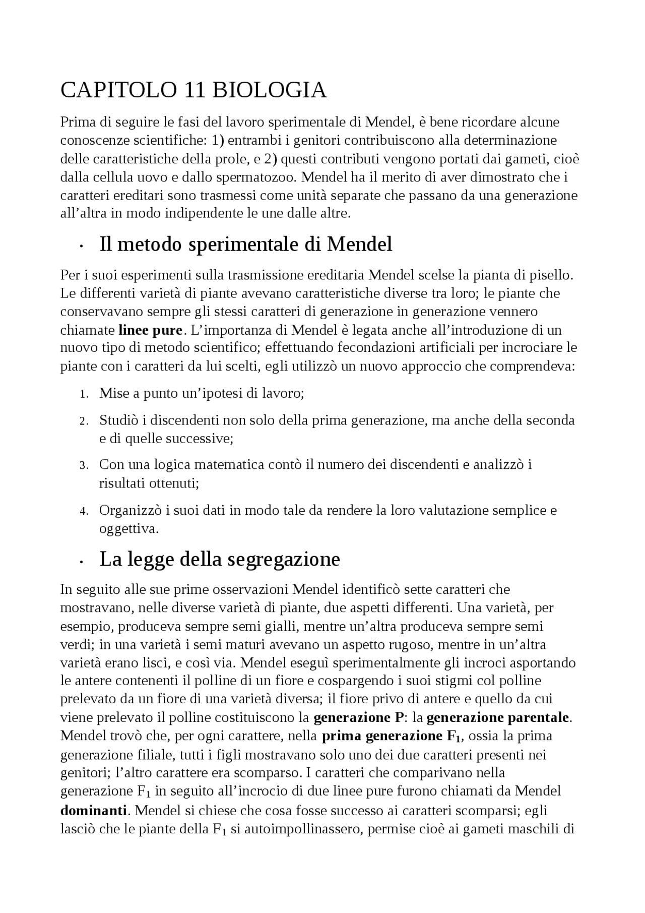 Genetica E Mendel Riassunti Appunti Di Biologia Docsity