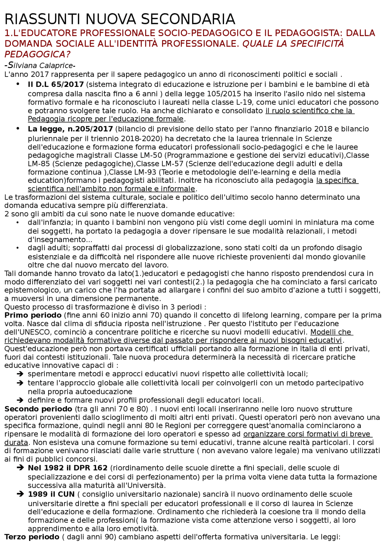 Riassunto Nuova Secondaria Docsity