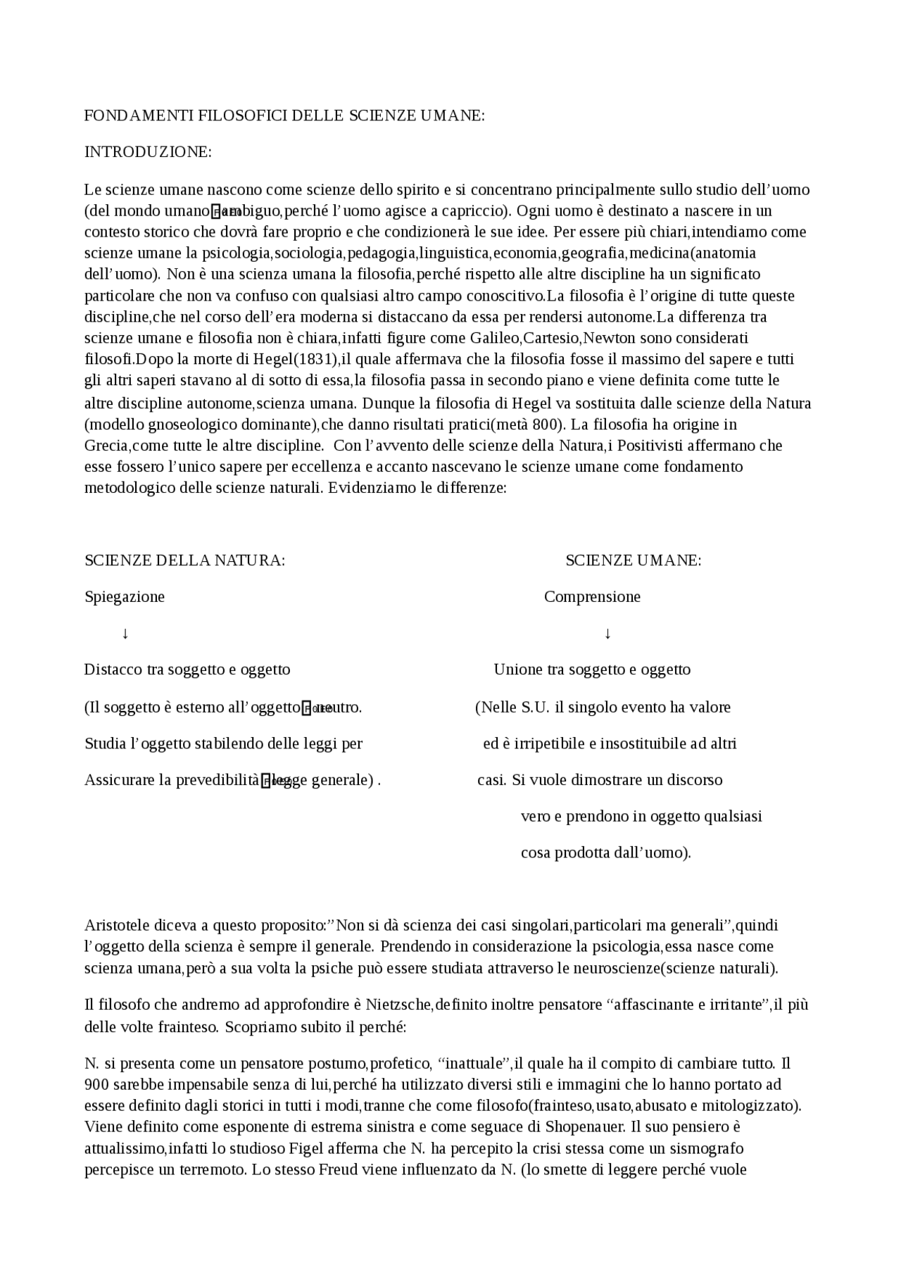 Fondamenti Filosofici Delle Scienze Umane Docsity