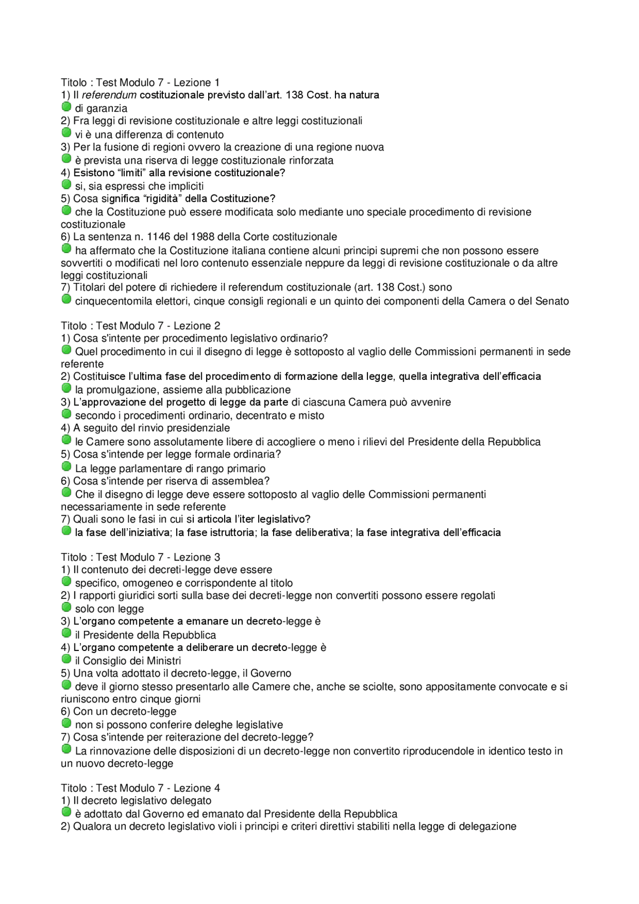 Istituzioni Di Diritto Pubblico Test Modulo 7 Docsity