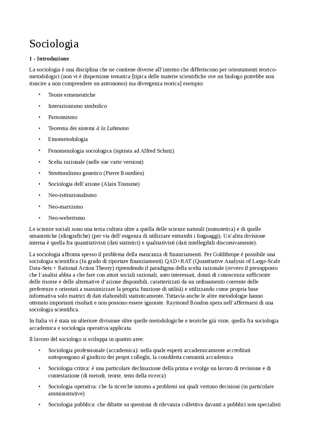 Riassunto Sociologia Docsity
