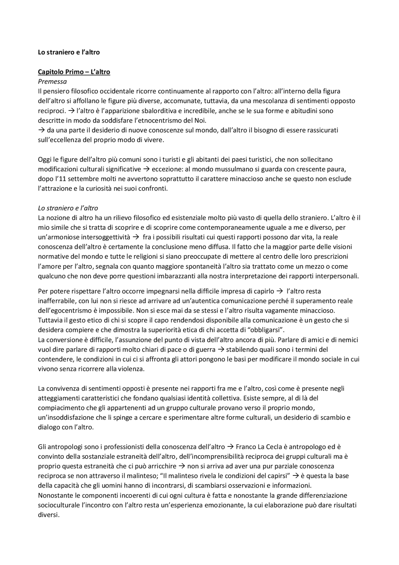 Riassunto Lo Straniero E Laltro Di Simonetta Tabboni Docsity