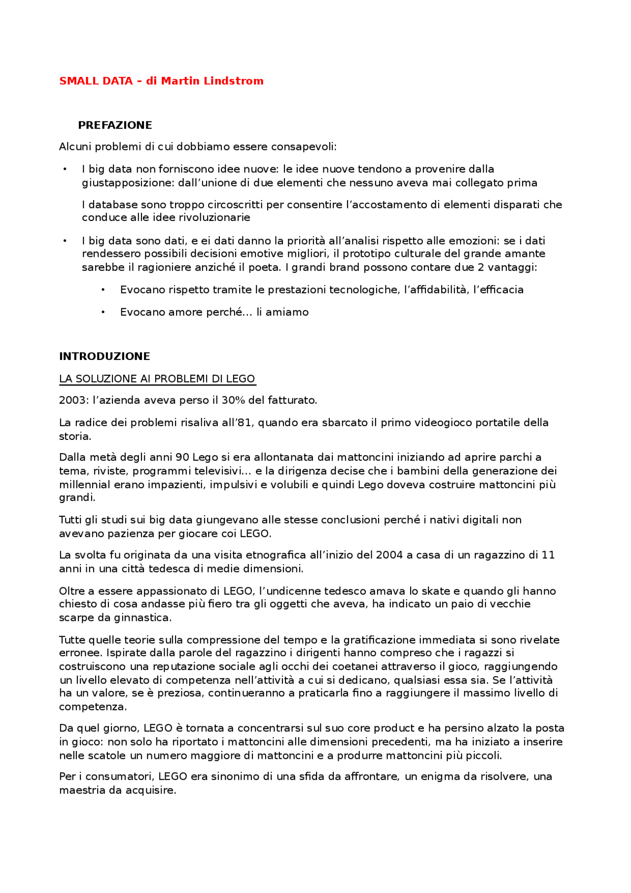 Riassunto Del Libro Small Data Di M Lindstrom Docsity