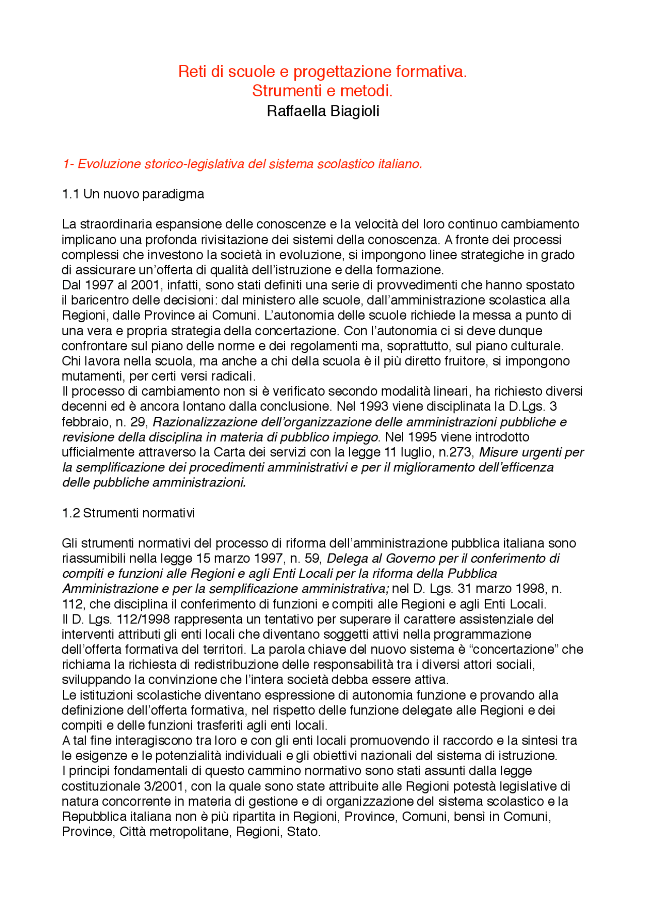 Reti Di Scuole E Progettazione Formativa Docsity