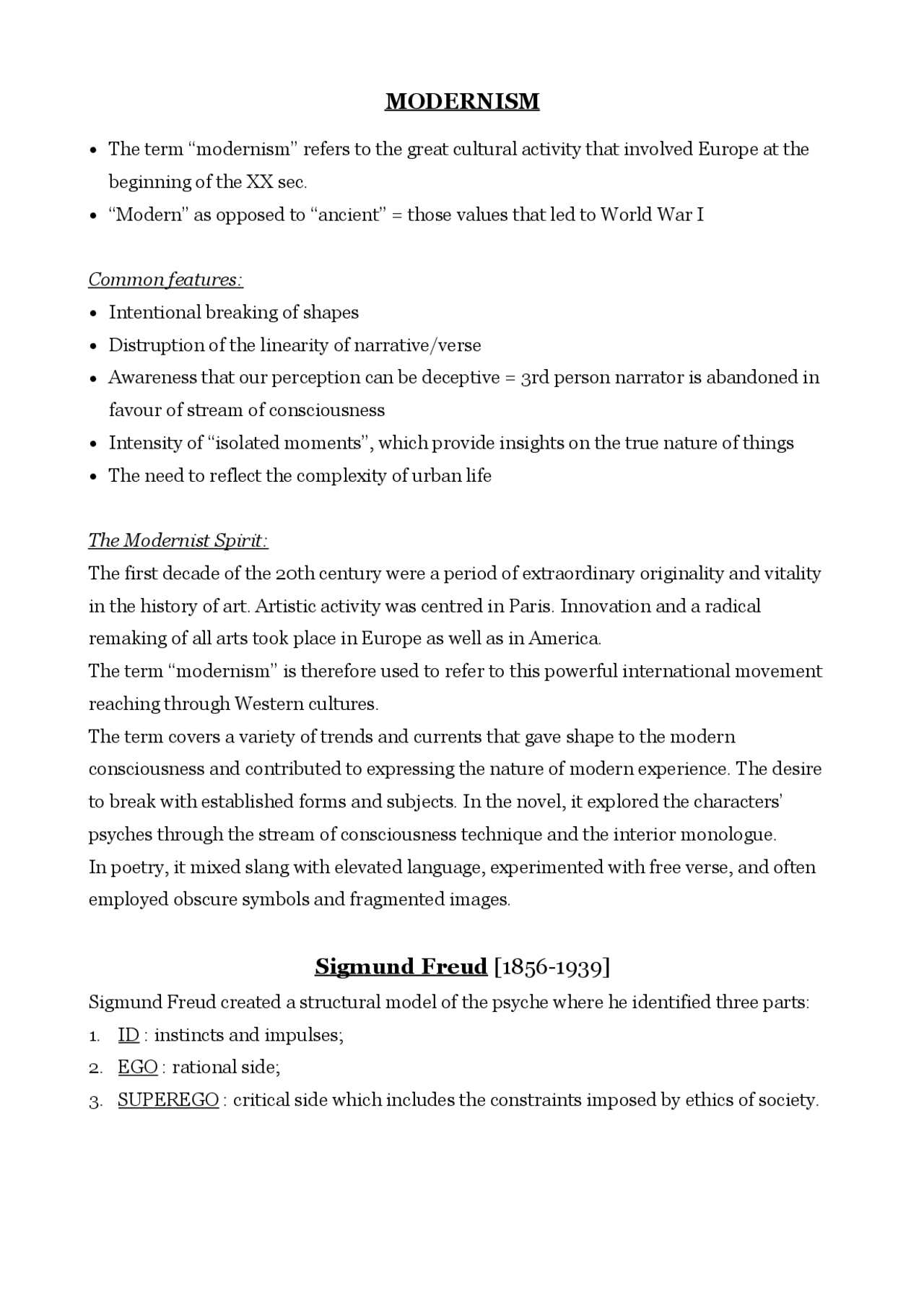 Modernism Inglese Docsity