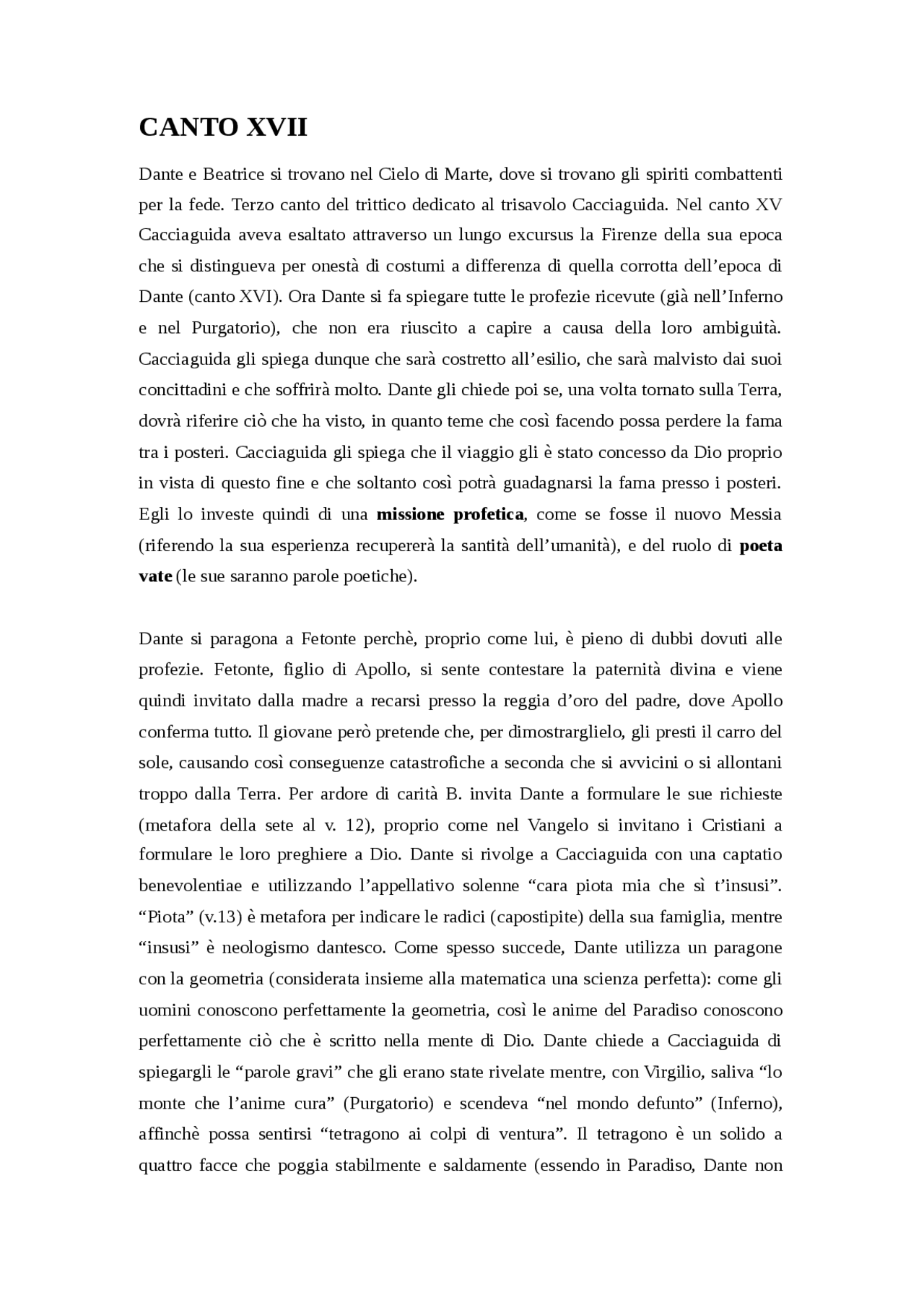 Canto Xvii Paradiso Docsity
