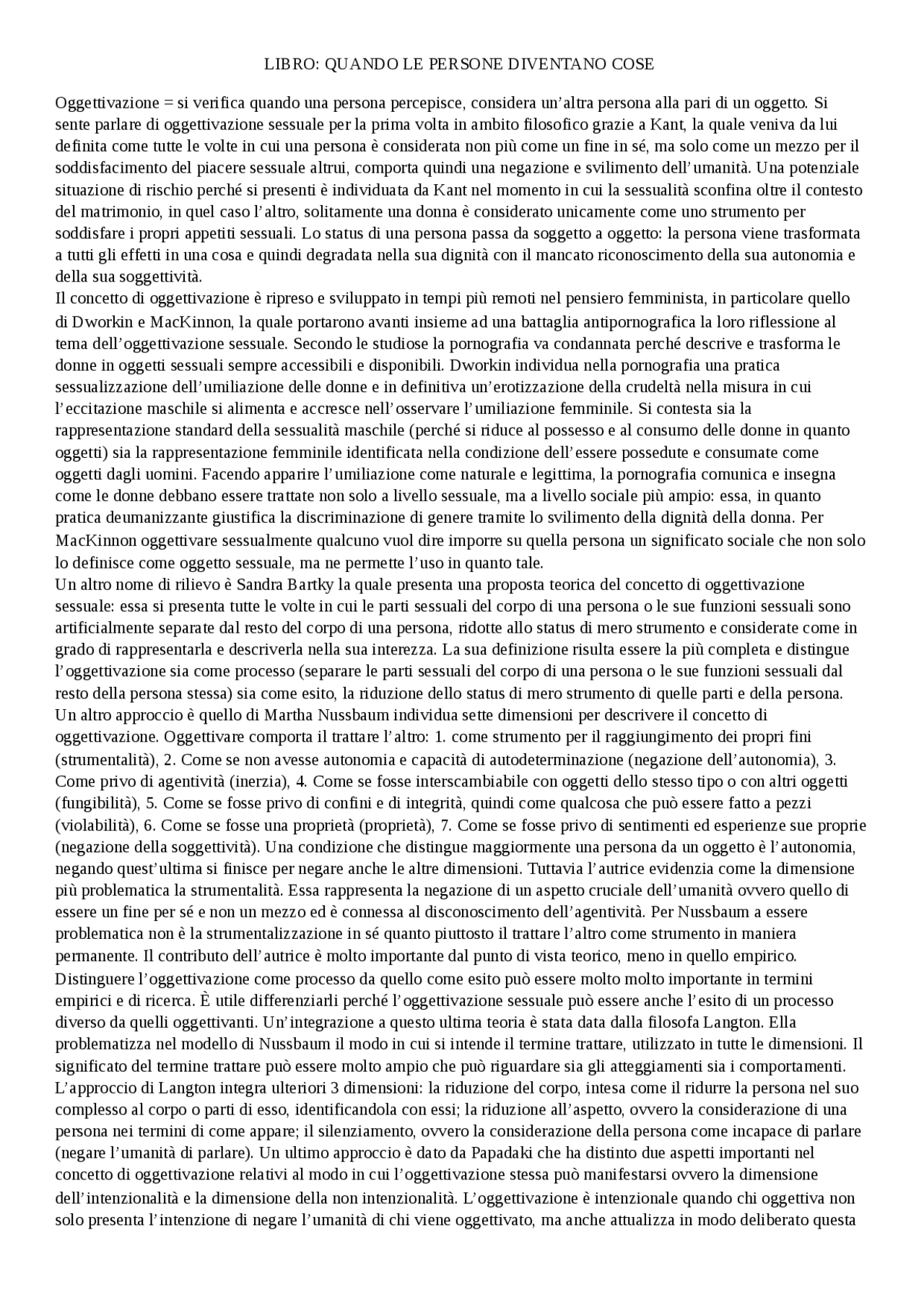 Quando Le Persone Diventano Cose Docsity