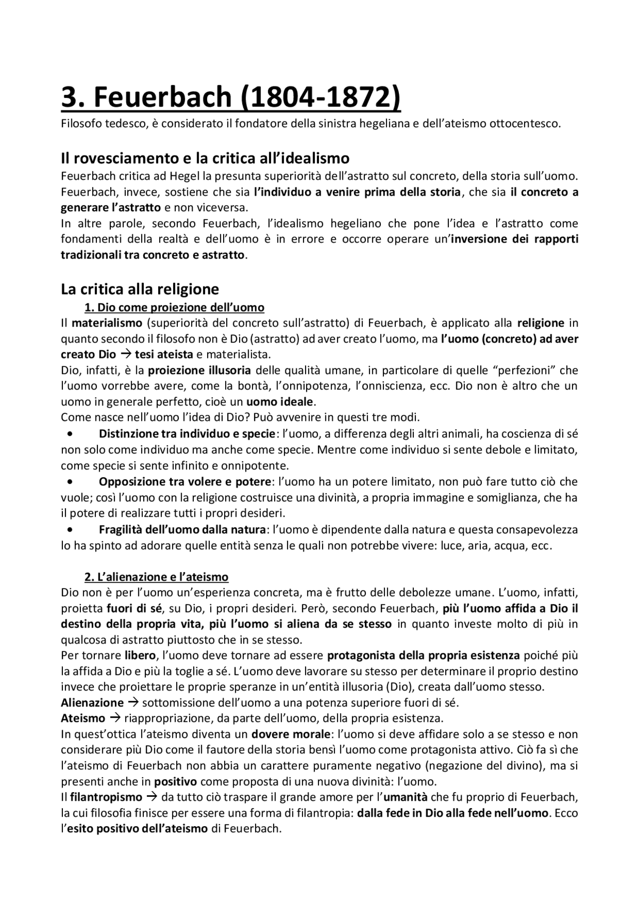 Feuerbach Riassunto Docsity
