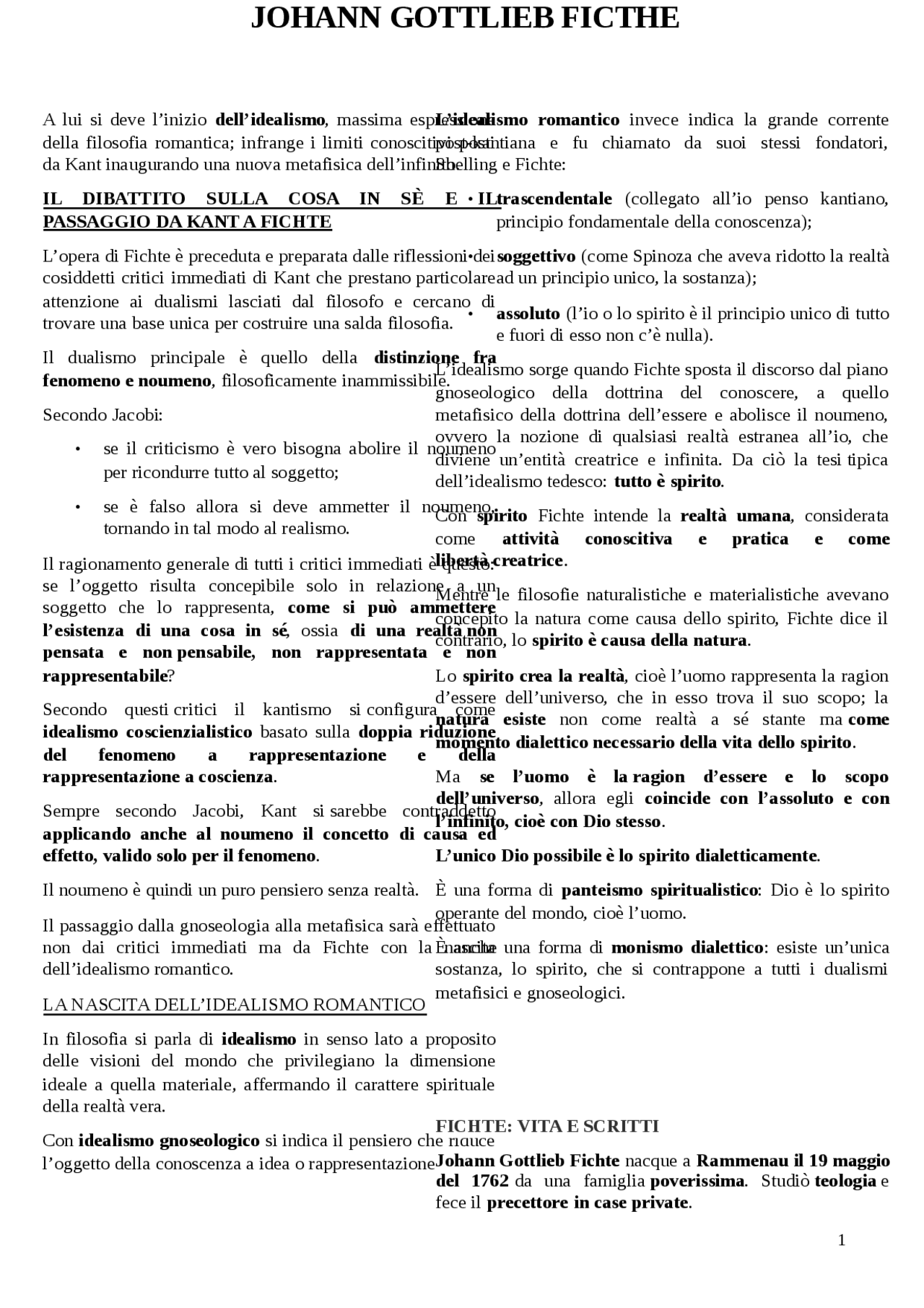 Filosofia Fichte Appunti Docsity